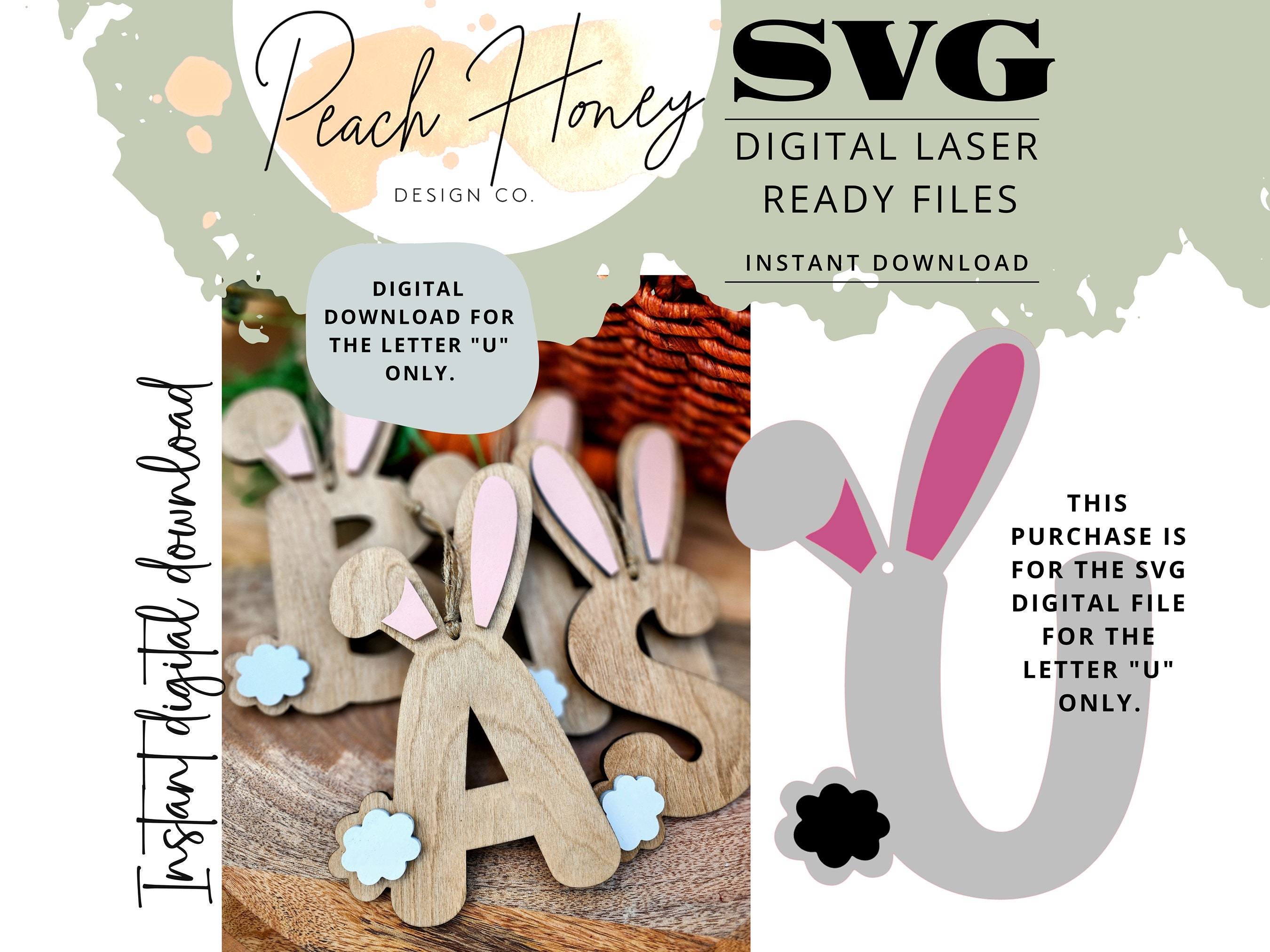 Easter Alphabet SVG, Bunny Ears Letter Easter Basket Tag SVG, Laser Cut ...