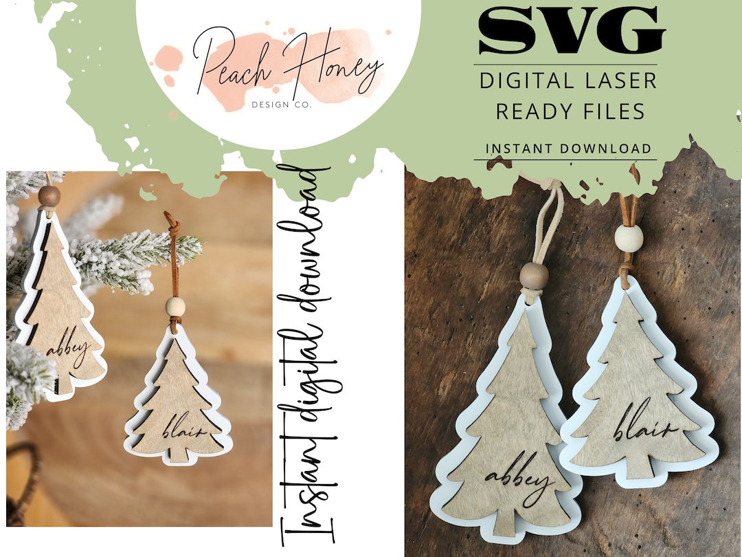 Christmas Tree Ornament, SVG Laser Cut File, Stocking Nametag, Simple ...