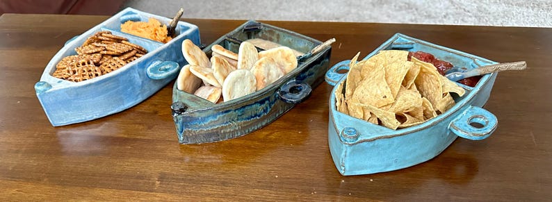 Handmade Pottery Divided Serving Boat, 10x9x3, 1 Boat 1 Utensil ...