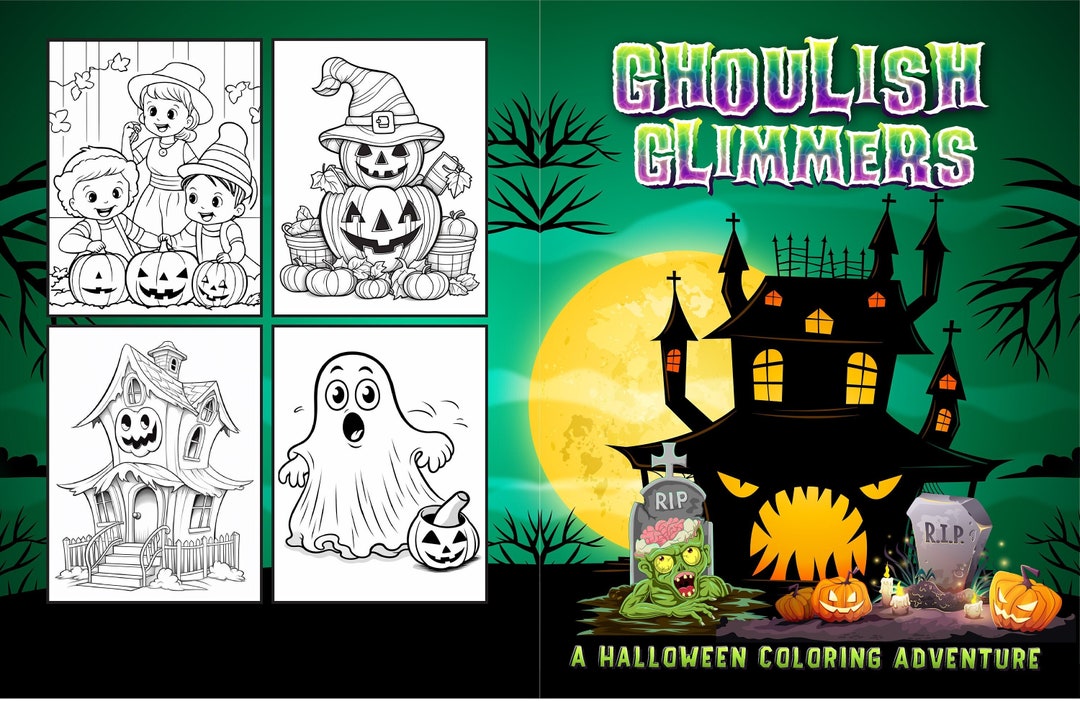 Ghoulish Glimmers Halloween Coloring Adventure Coloring Book - Etsy