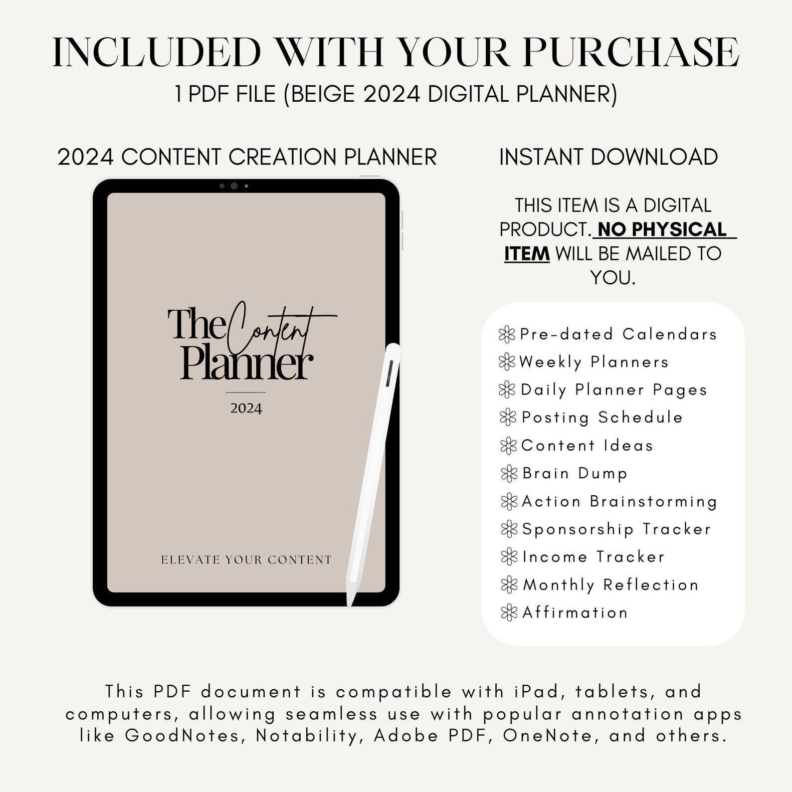 Premium Dated 2024 Content Creator Planner | Hyperlinked | Goodnotes ...