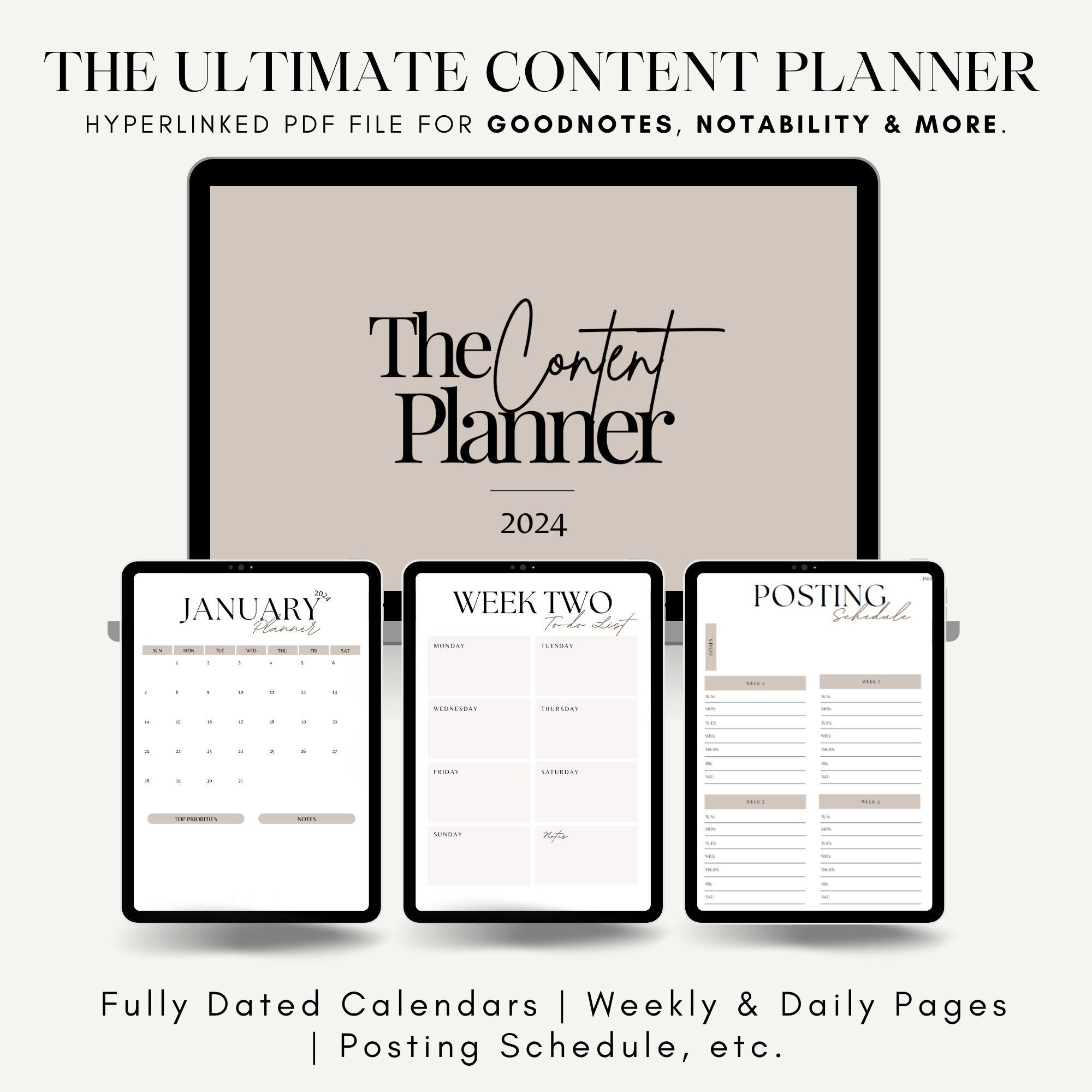 Premium Dated 2024 Content Creator Planner | Hyperlinked | Goodnotes ...