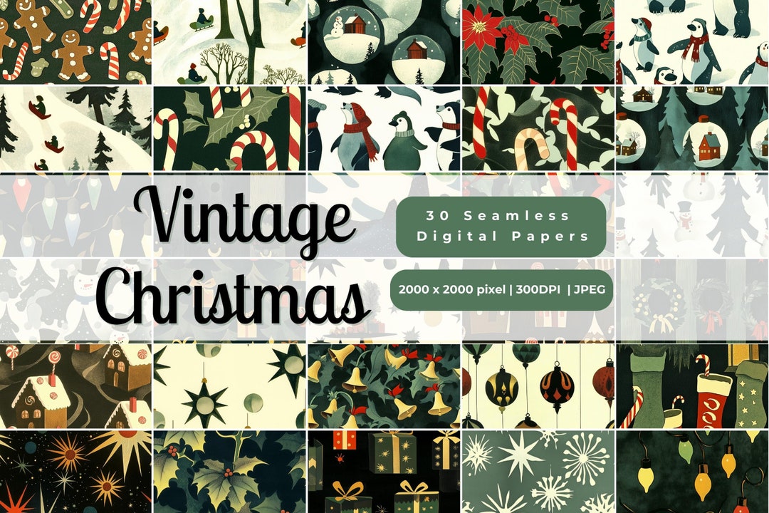 30 Unique Vintage Christmas Seamless Patterns - 30 Exclusive Retro Xmas ...