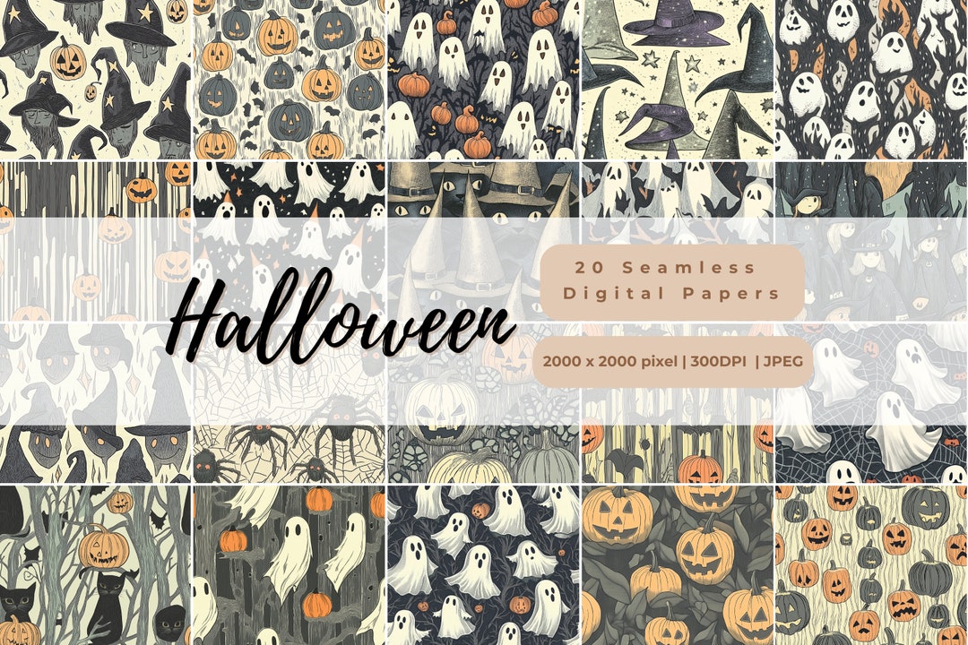 20 Spooky Halloween Seamless Patterns: Digital Scrapbook Paper (instant ...