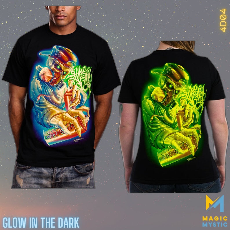 T-shirt Black 4D Rock Chang Original Graffiti Skeleton Glow in the Dark ...