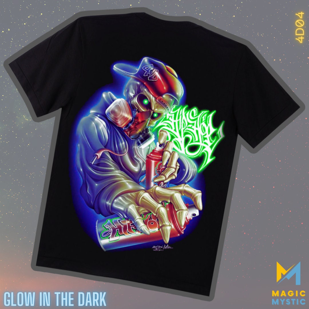 T-shirt Black 4D Rock Chang Original Graffiti Skeleton Glow in the Dark ...