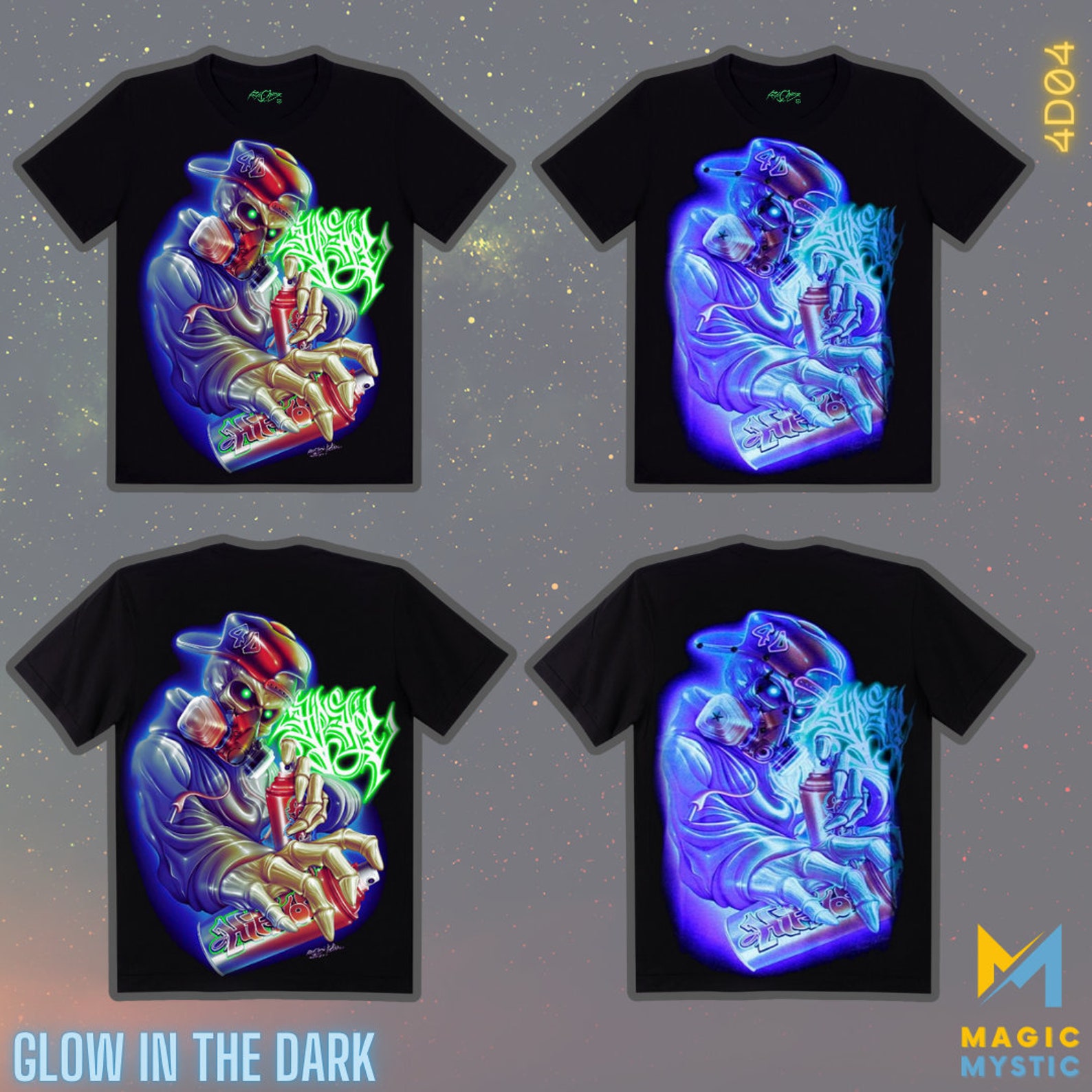 T-shirt Black 4D Rock Chang Original Graffiti Skeleton Glow in the Dark ...