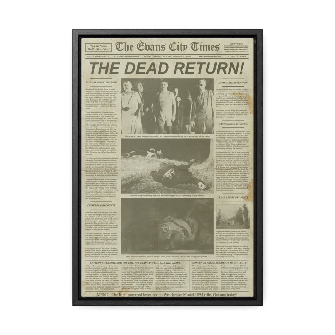 THE DEAD RETURN Newspaper Canvas Print / Frame Hauntingly Beautiful Art ...