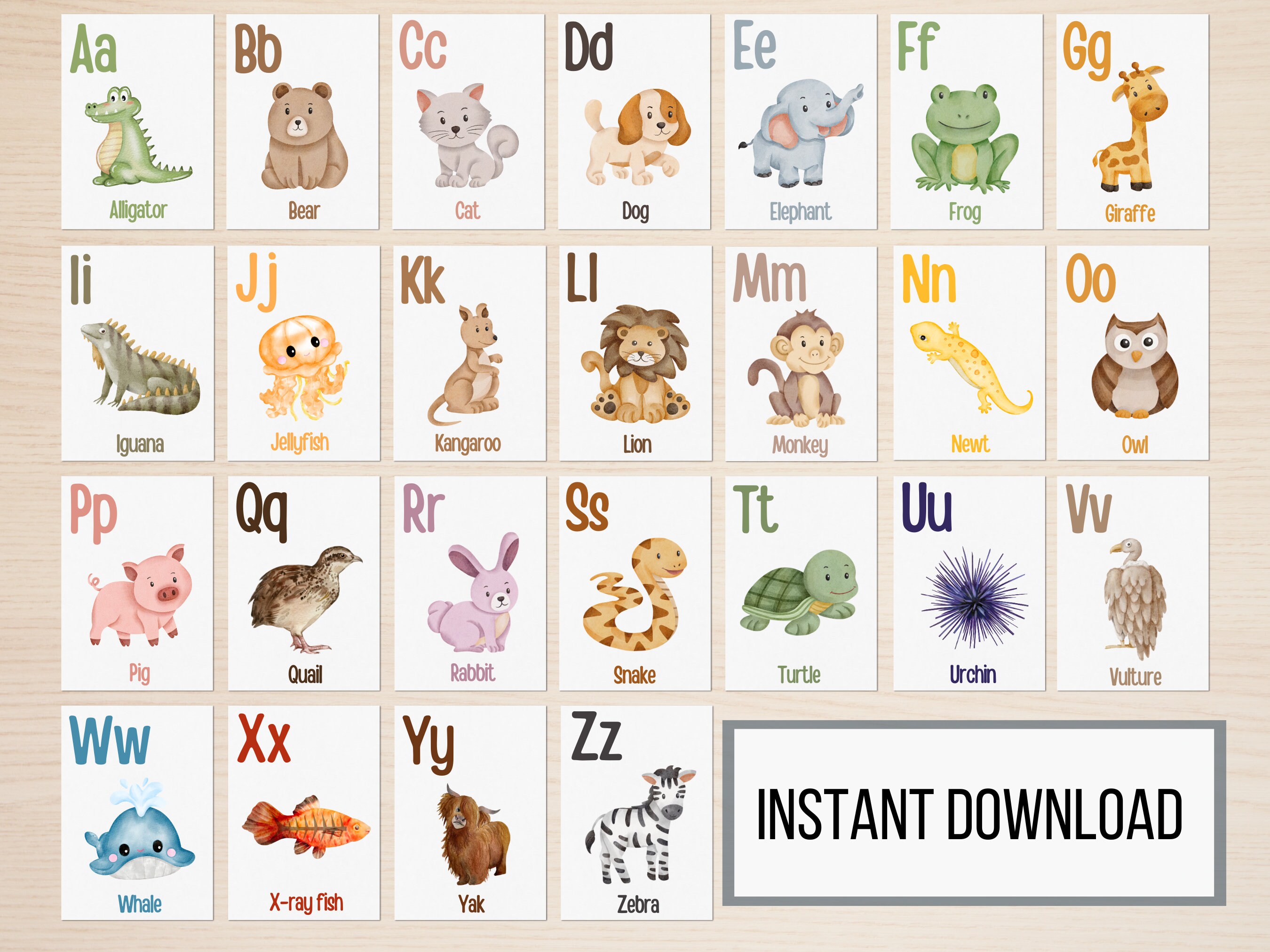 Animal Alphabet Flash Cards ABC Flash Cards Montessori - Etsy
