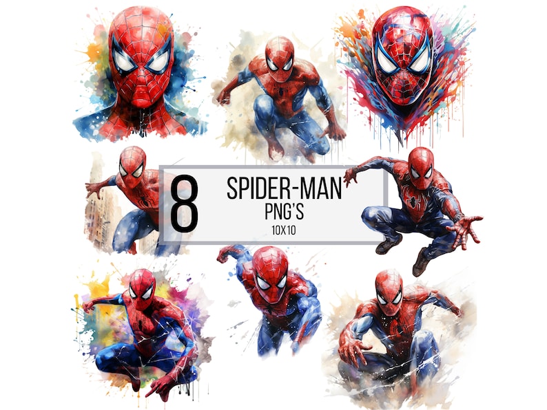 Watercolour Spiderman PNG Spiderman Clip Art Commercial Use AI Art Wall ...