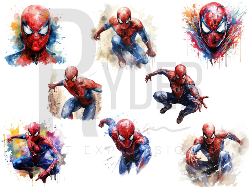 Watercolour Spiderman PNG Spiderman Clip Art Commercial Use AI Art Wall ...
