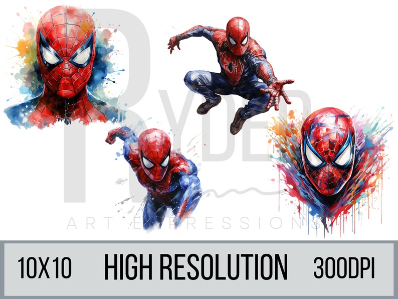 Watercolour Spiderman PNG Spiderman Clip Art Commercial Use AI Art Wall ...