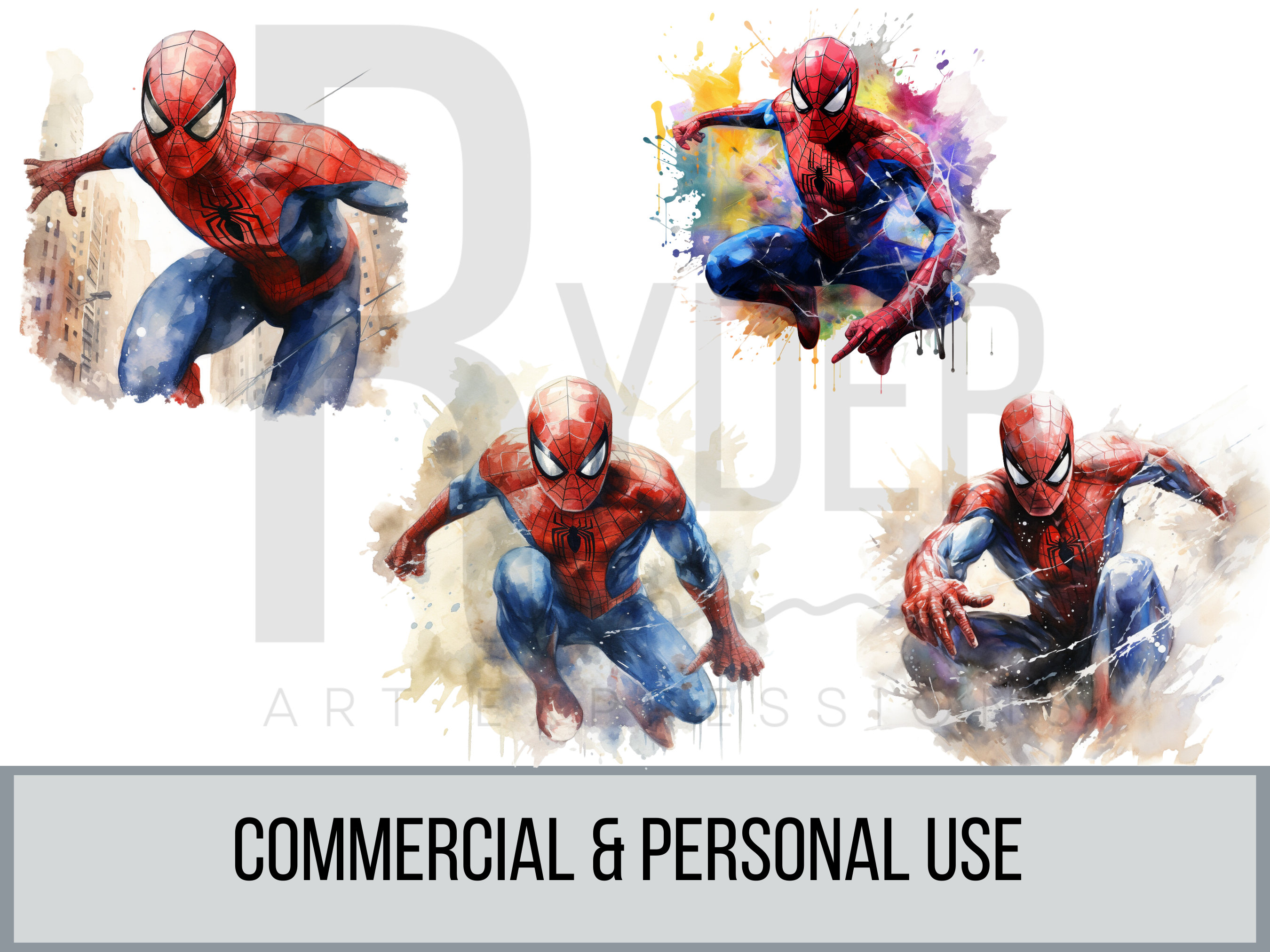 Watercolour Spiderman PNG Spiderman Clip Art Commercial Use AI Art Wall ...