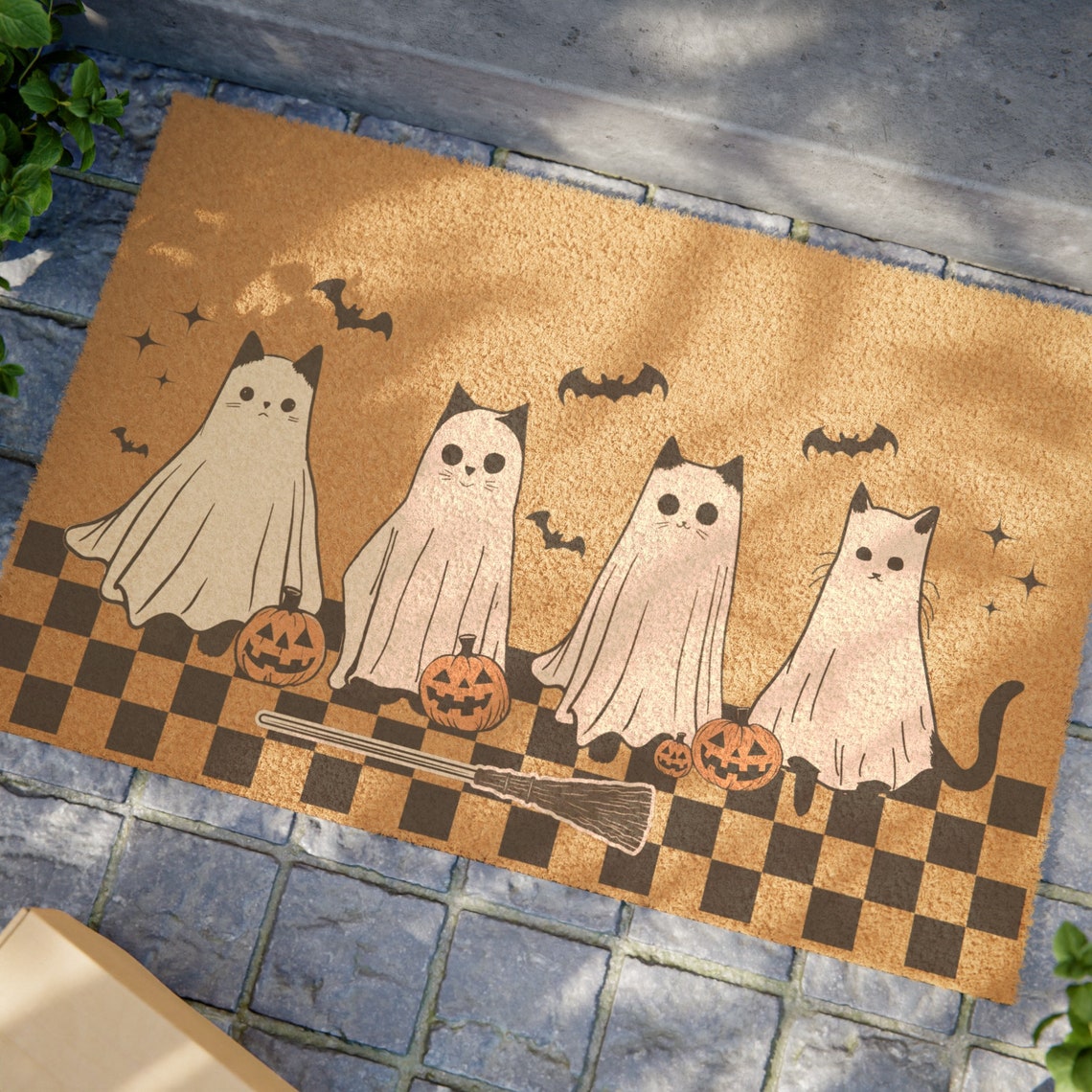 Spooky Cats Doormat, Halloween Welcome Mat, Ghost Cats, Cute Halloween ...