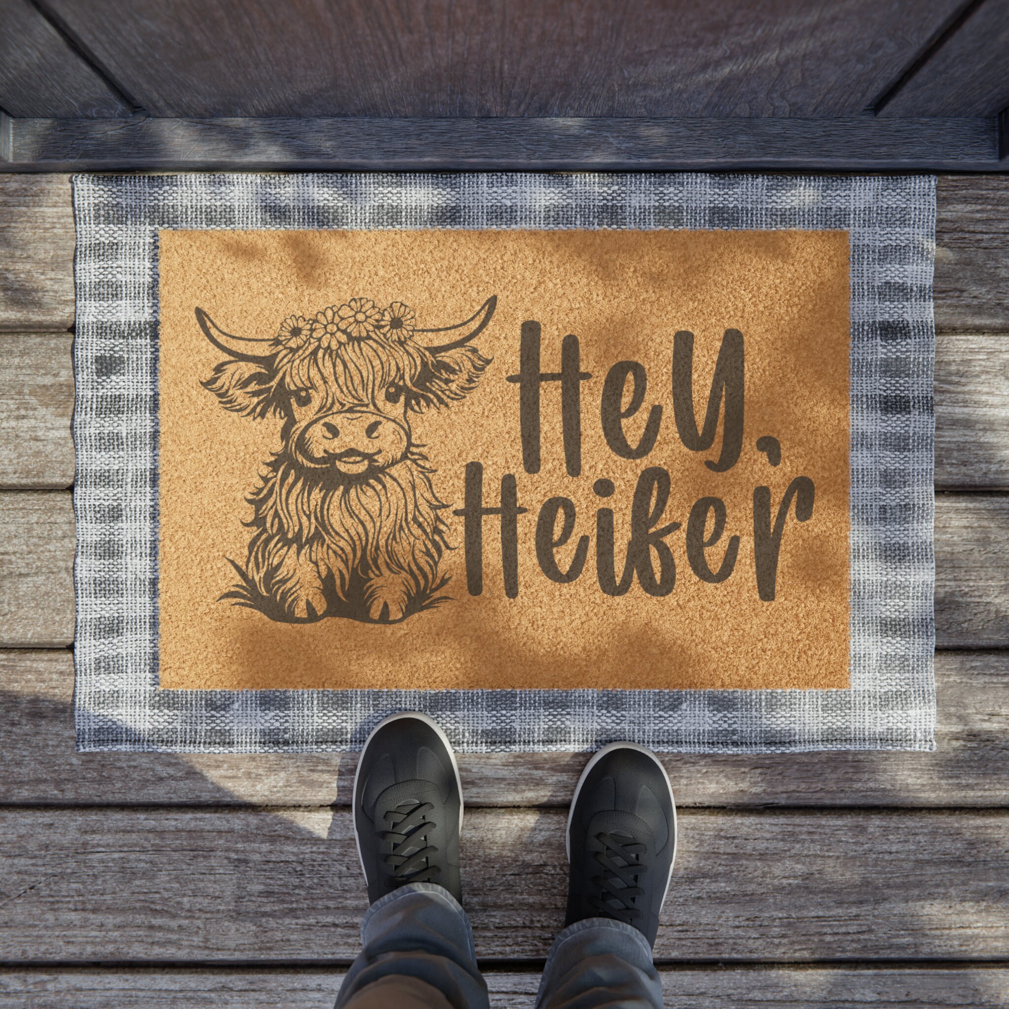 Hey Heifer Doormat | Highland Cow Welcome Mat | Farmhouse Porch Mat - Etsy