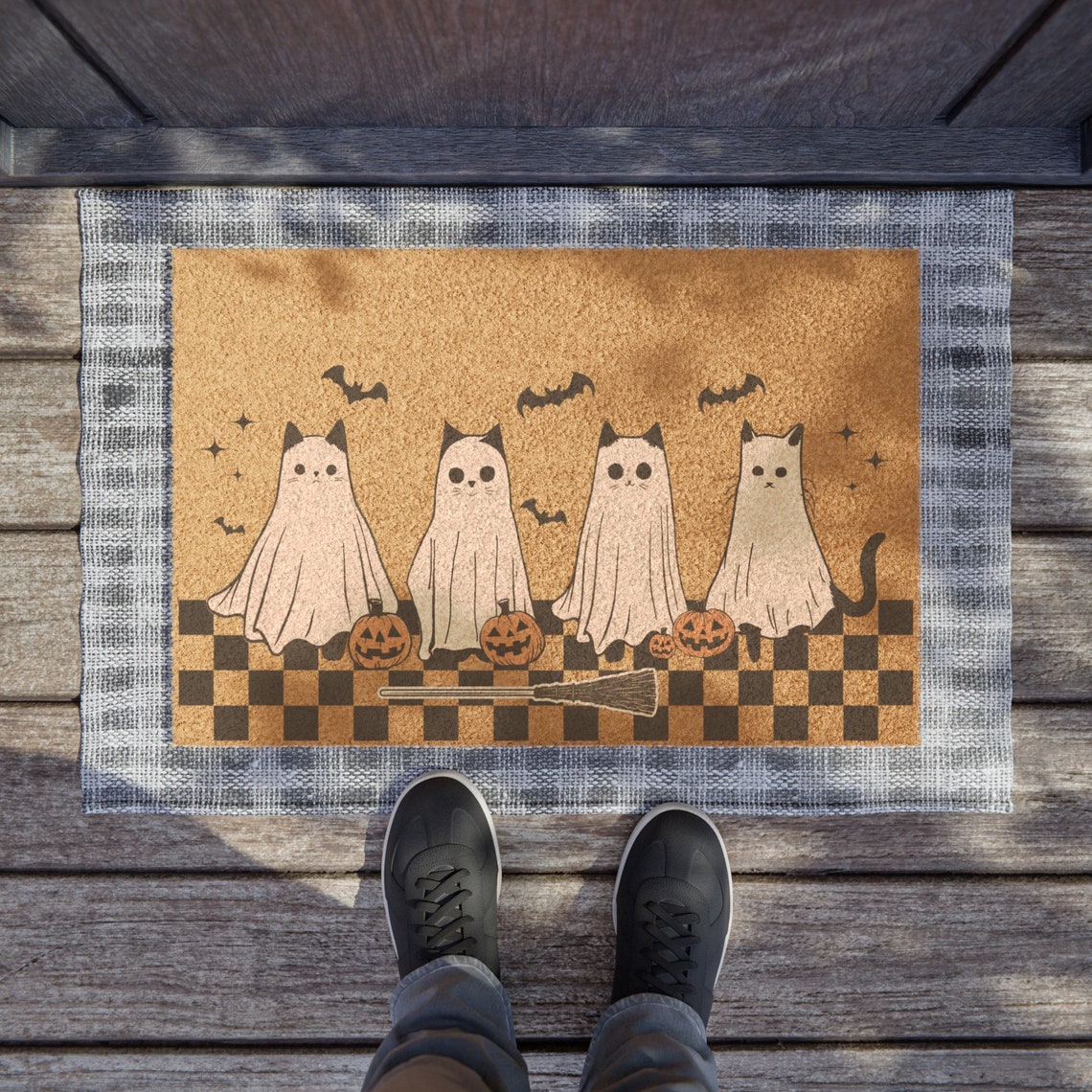 Spooky Cats Doormat, Halloween Welcome Mat, Ghost Cats, Cute Halloween ...