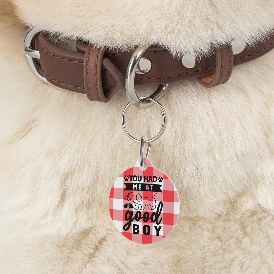 Good Boy Pet Tag, Red Check Dog Tag, Cute Collar Tag, Metal Tag, Custom ...