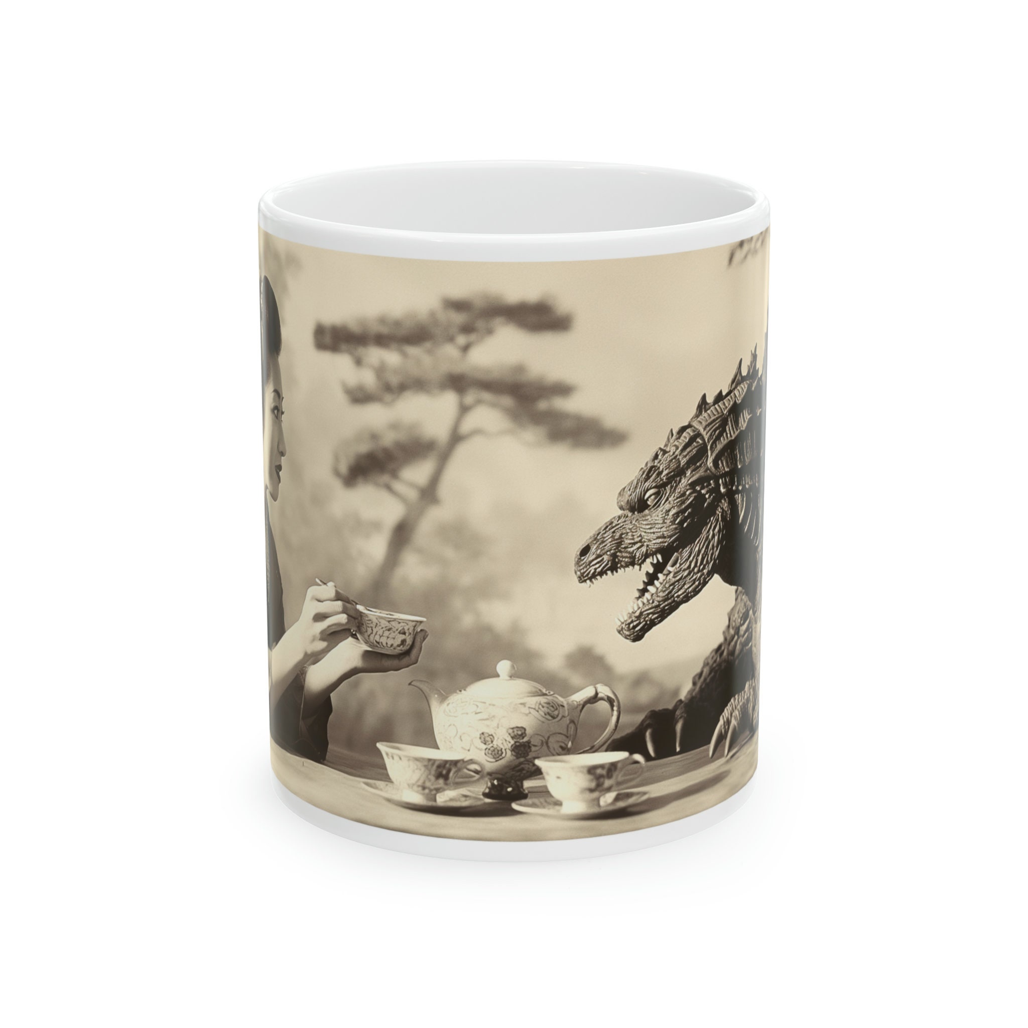 Kaiju Tea Party Showdown, Epic Geisha Meets Godzilla Coffee Mug 11oz - Etsy