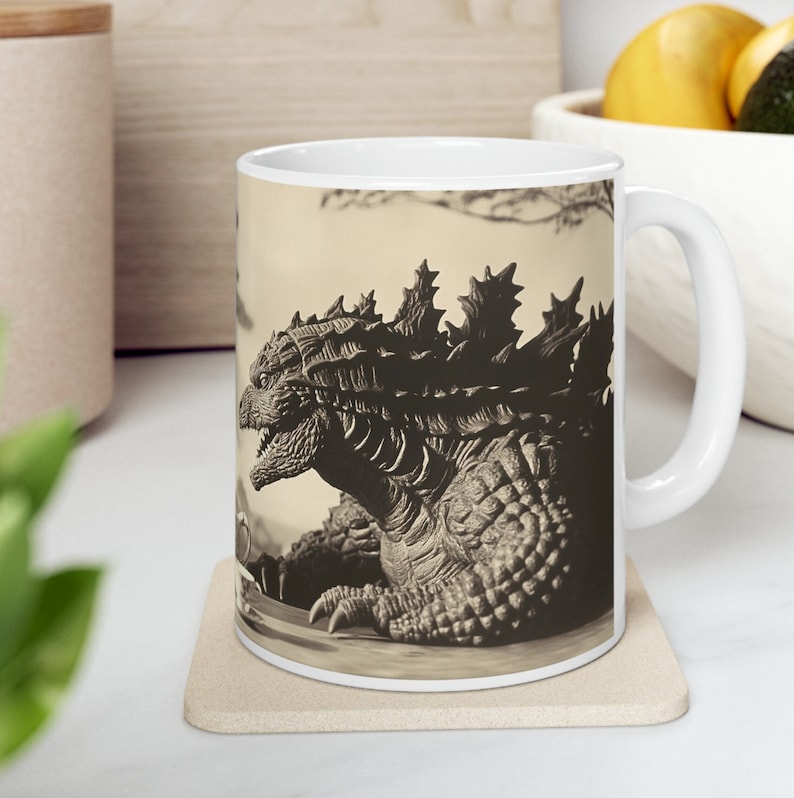 Kaiju Tea Party Showdown, Epic Geisha Meets Godzilla Coffee Mug 11oz - Etsy