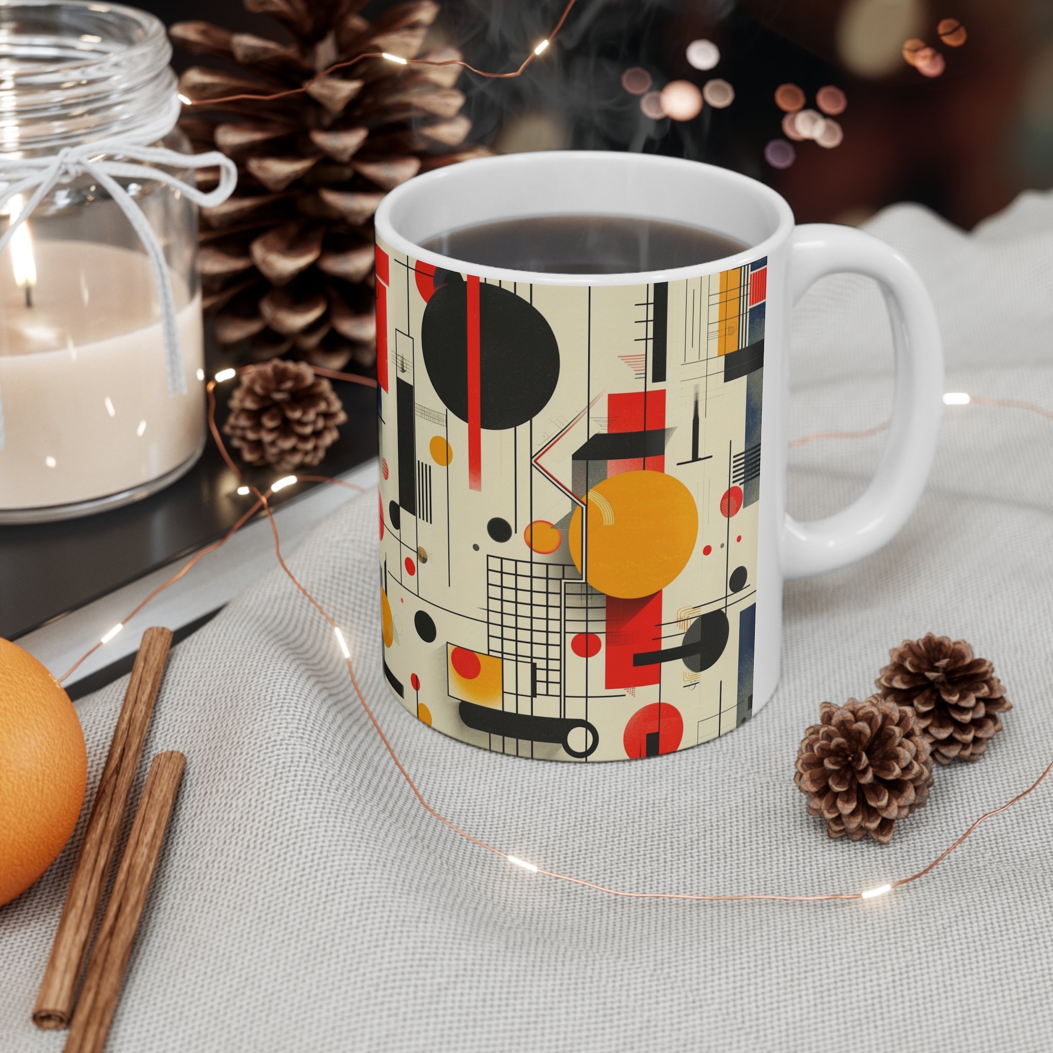 Abstract Art Mug, Bauhaus Inspired Ceramic Coffee Cup, Modernist Design ...