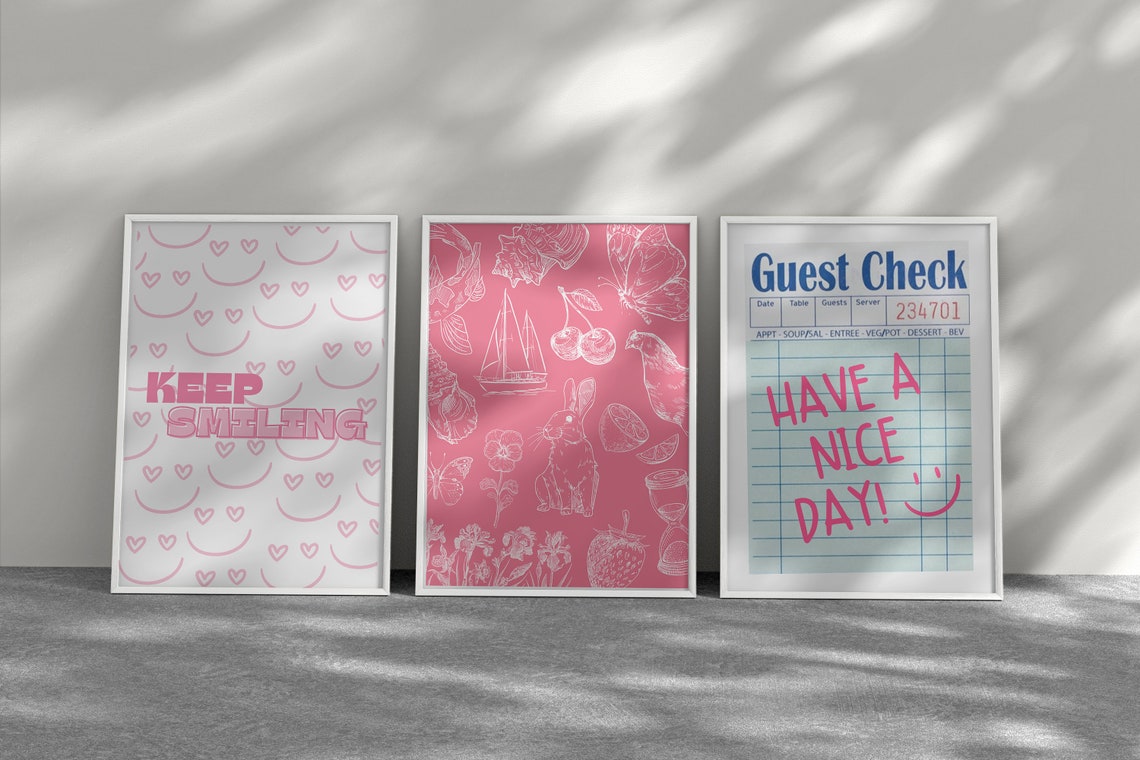 Trendy Preppy College Girl Poster Set of 6 Pink Trendy Retro - Etsy