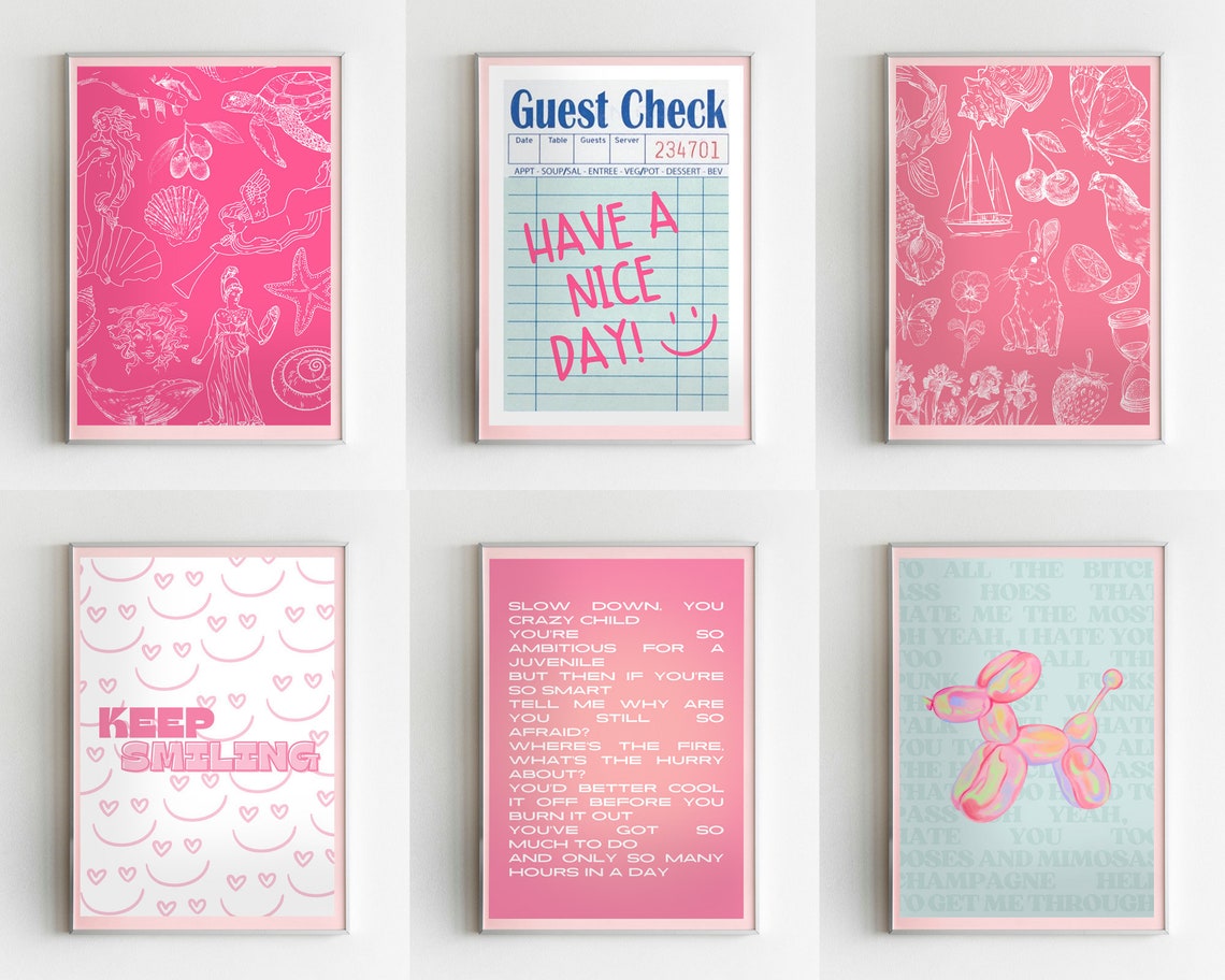 Trendy Preppy College Girl Poster Set of 6 Pink Trendy Retro - Etsy