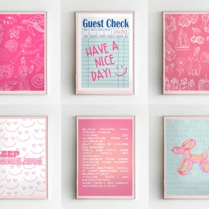 Trendy Preppy College Girl Poster Set of 6 Pink Trendy Retro - Etsy