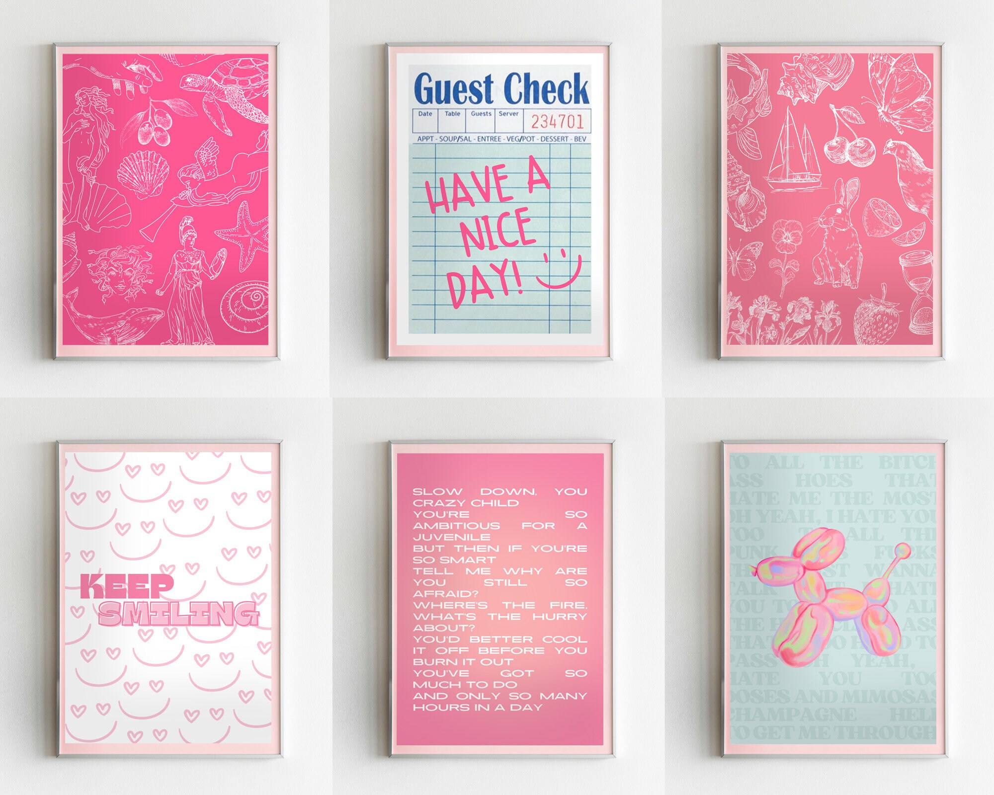 Trendy Preppy College Girl Poster Set of 6 Pink Trendy Retro - Etsy