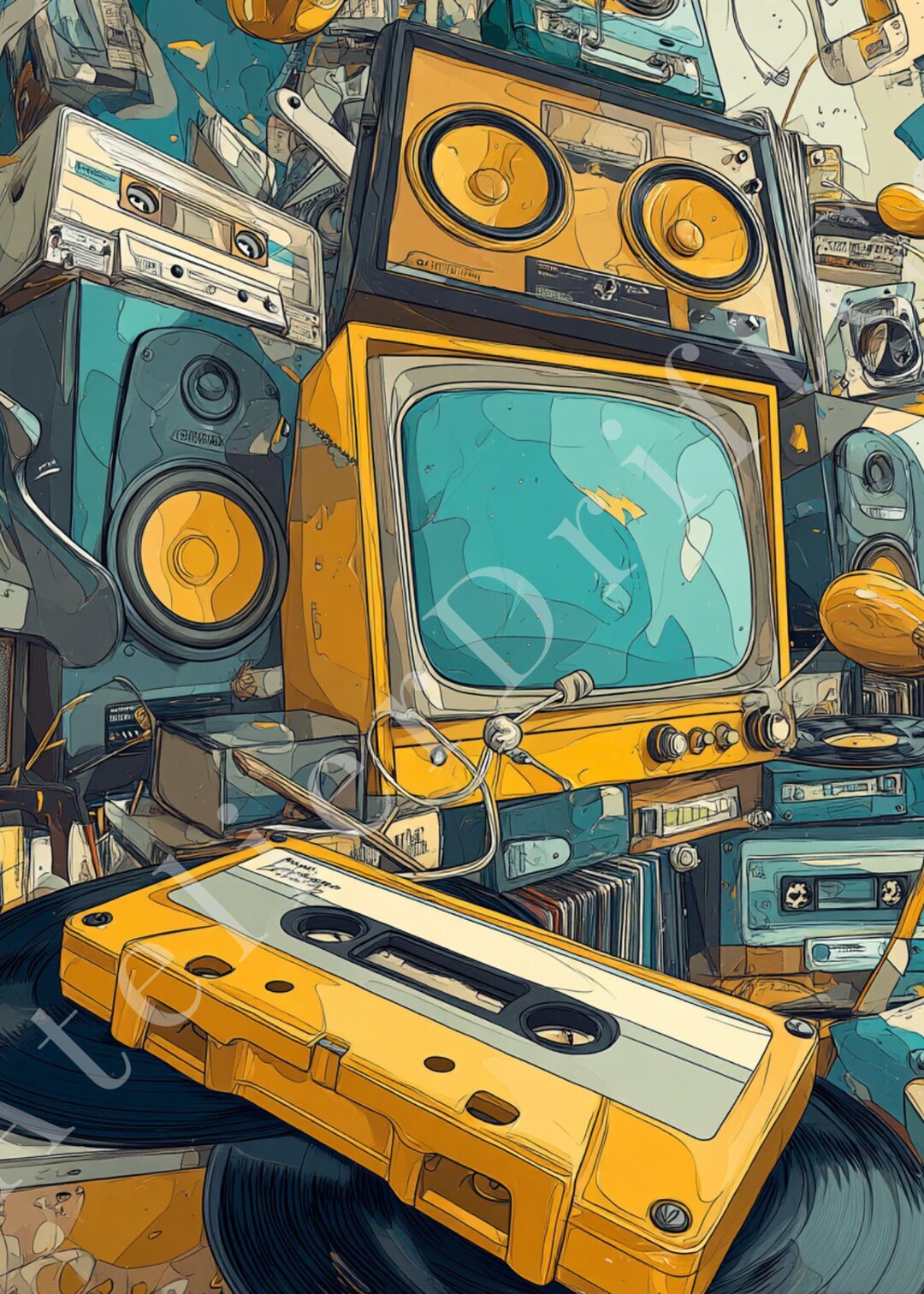 Retro Pop Culture Collage Print: 70s-90s Throwback Art (digital ...