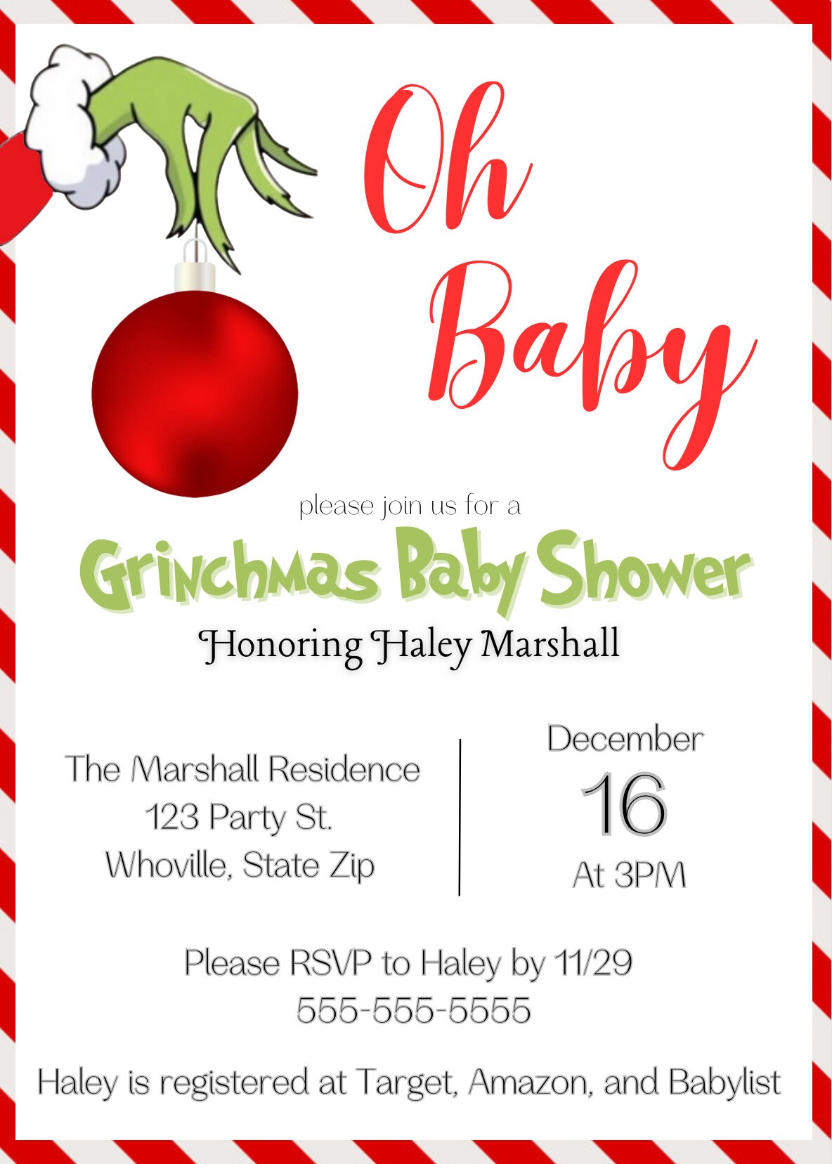 Digital Grinch Baby Shower Invitation | Grinch Theme Baby Shower ...