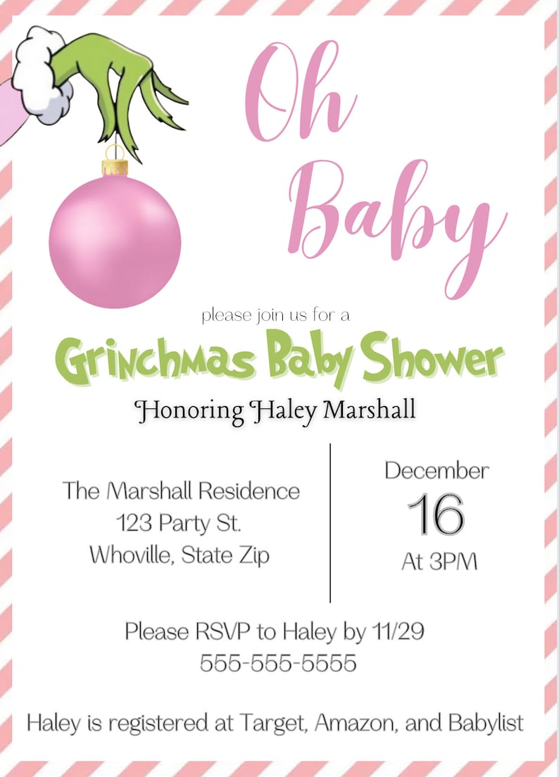 Digital Grinch Baby Shower Invitation | Grinch Theme Baby Shower ...