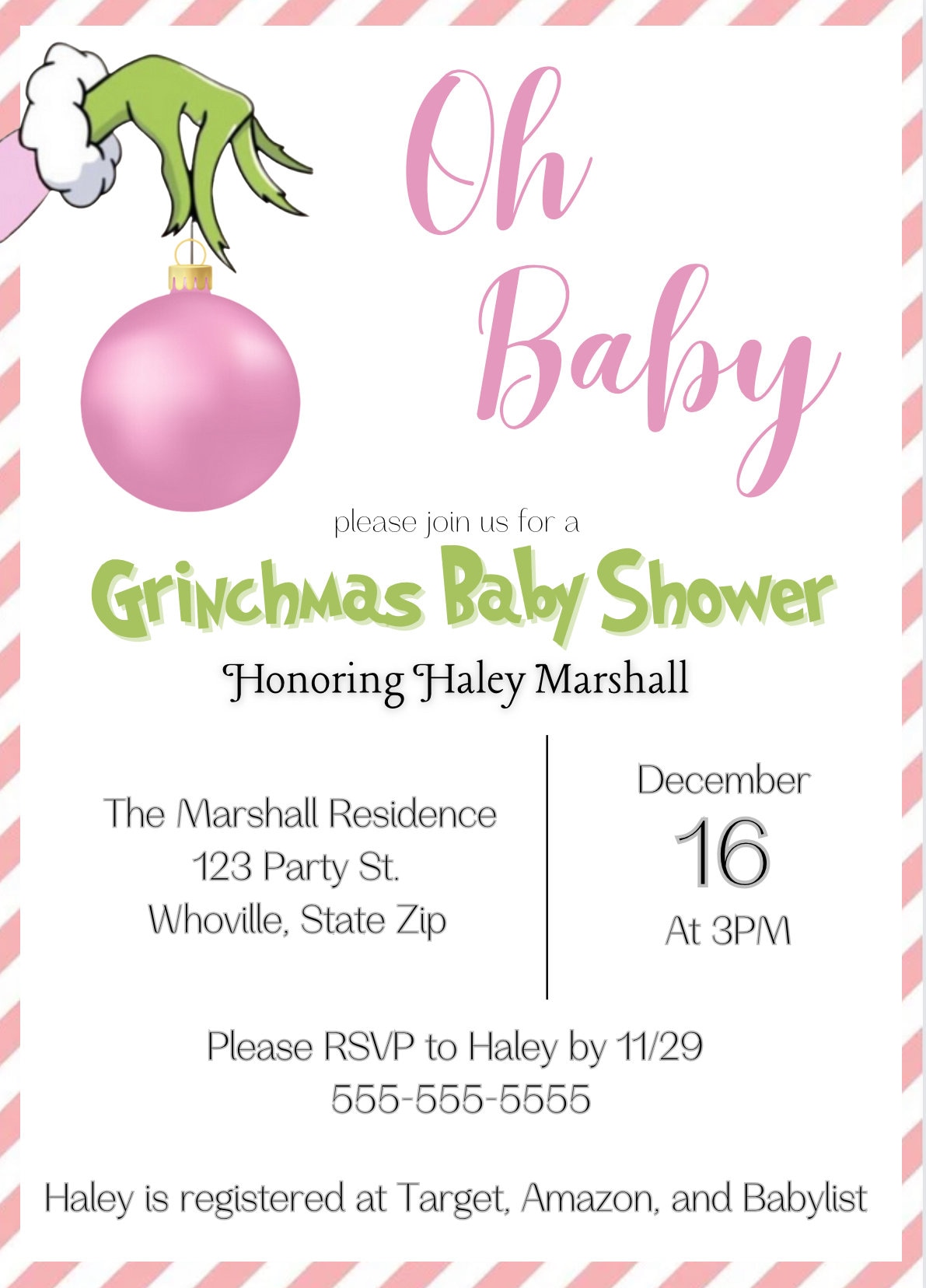 Digital Grinch Baby Shower Invitation | Grinch Theme Baby Shower ...