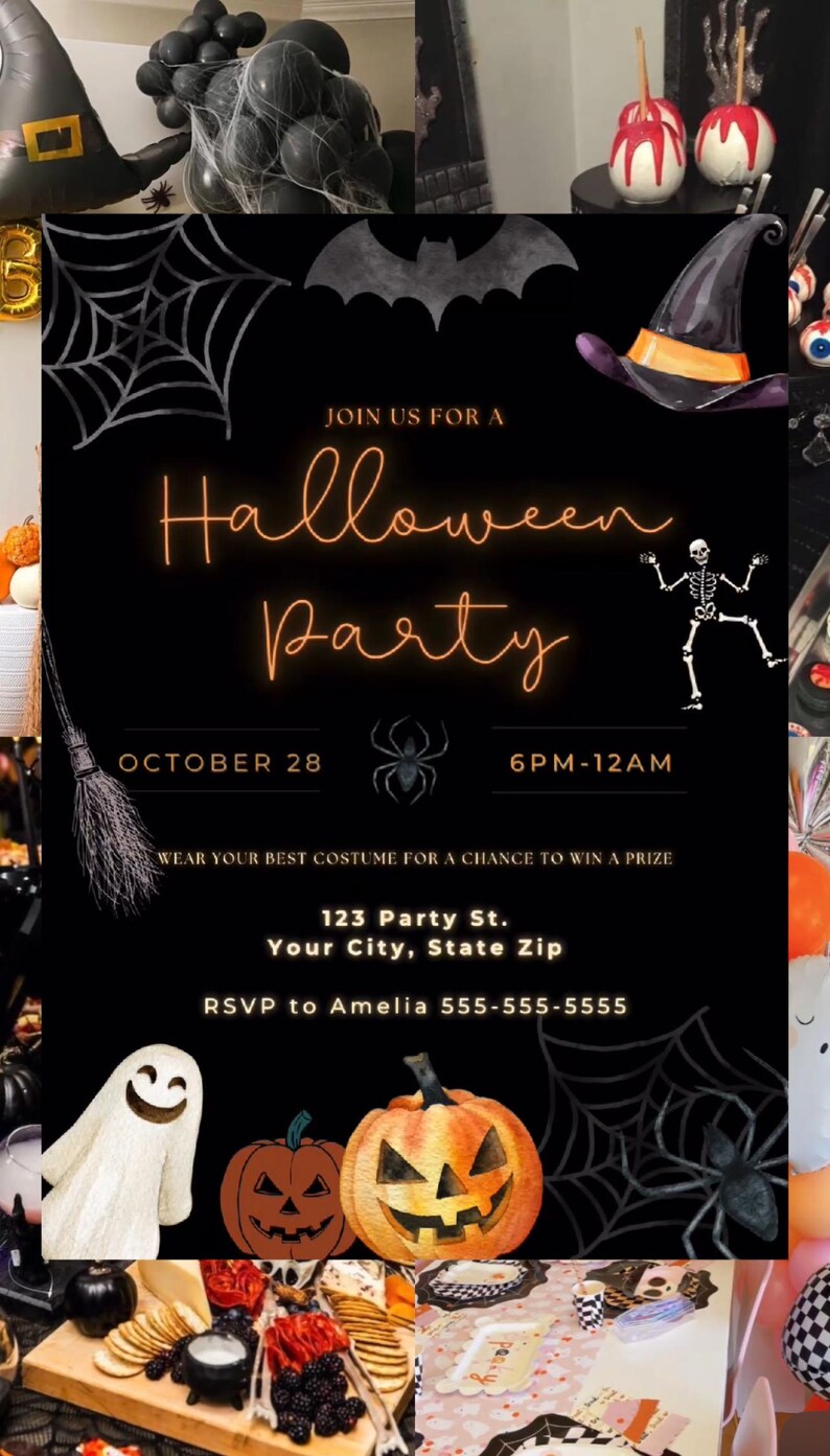 Halloween Theme Party Digital Invitation | Spooky Birthday Invite - Etsy