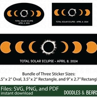 Total Solar Eclipse 2024 Sticker Bundle of 3 Sizes 3.5 X 2 Oval, 3.5x 2 ...
