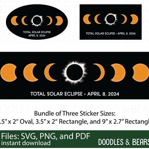 Total Solar Eclipse 2024 Sticker Bundle of 3 Sizes 3.5 X 2 Oval, 3.5x 2 ...