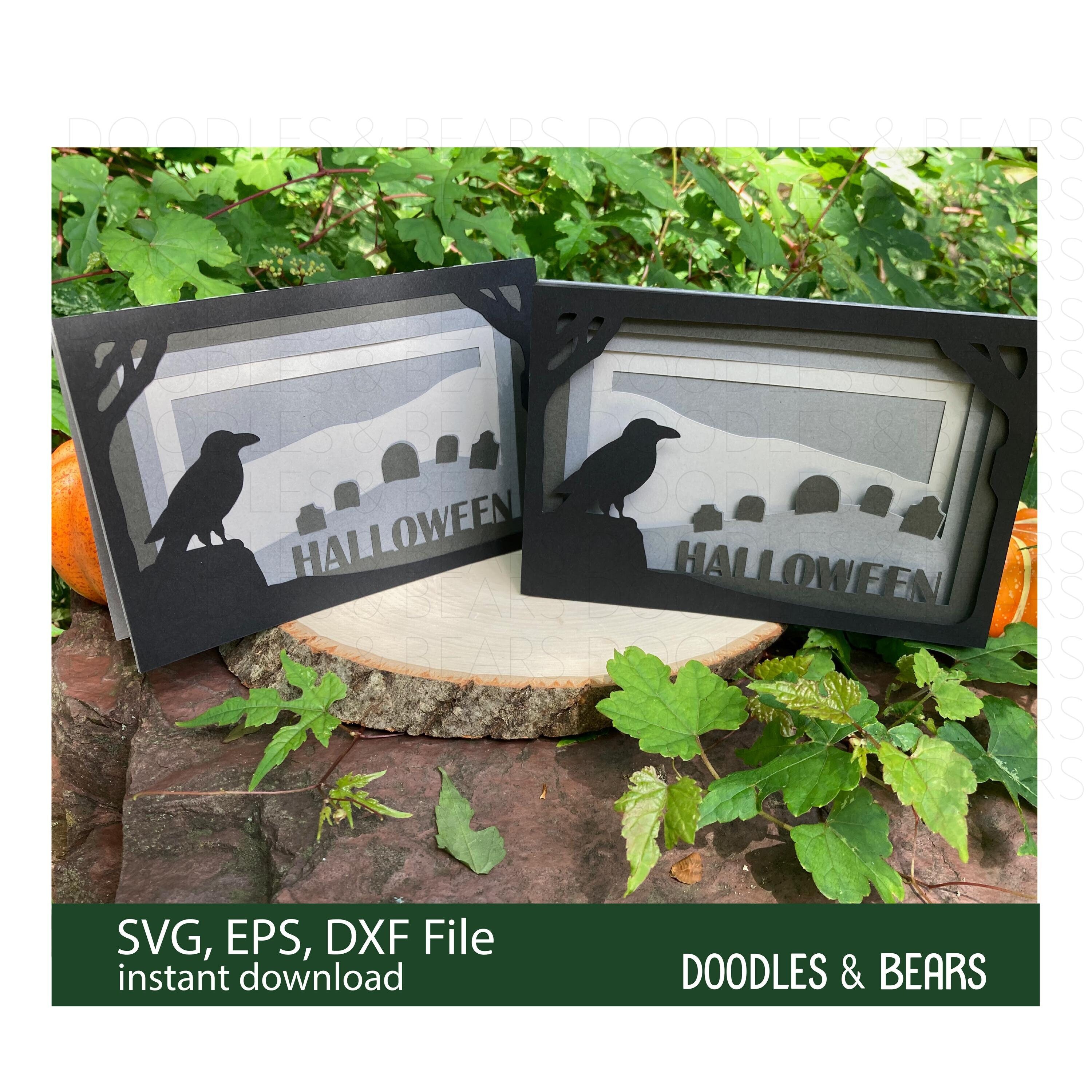 Raven Halloween Graveyard Shadow Box Card SVG, Spooky Halloween Raven ...