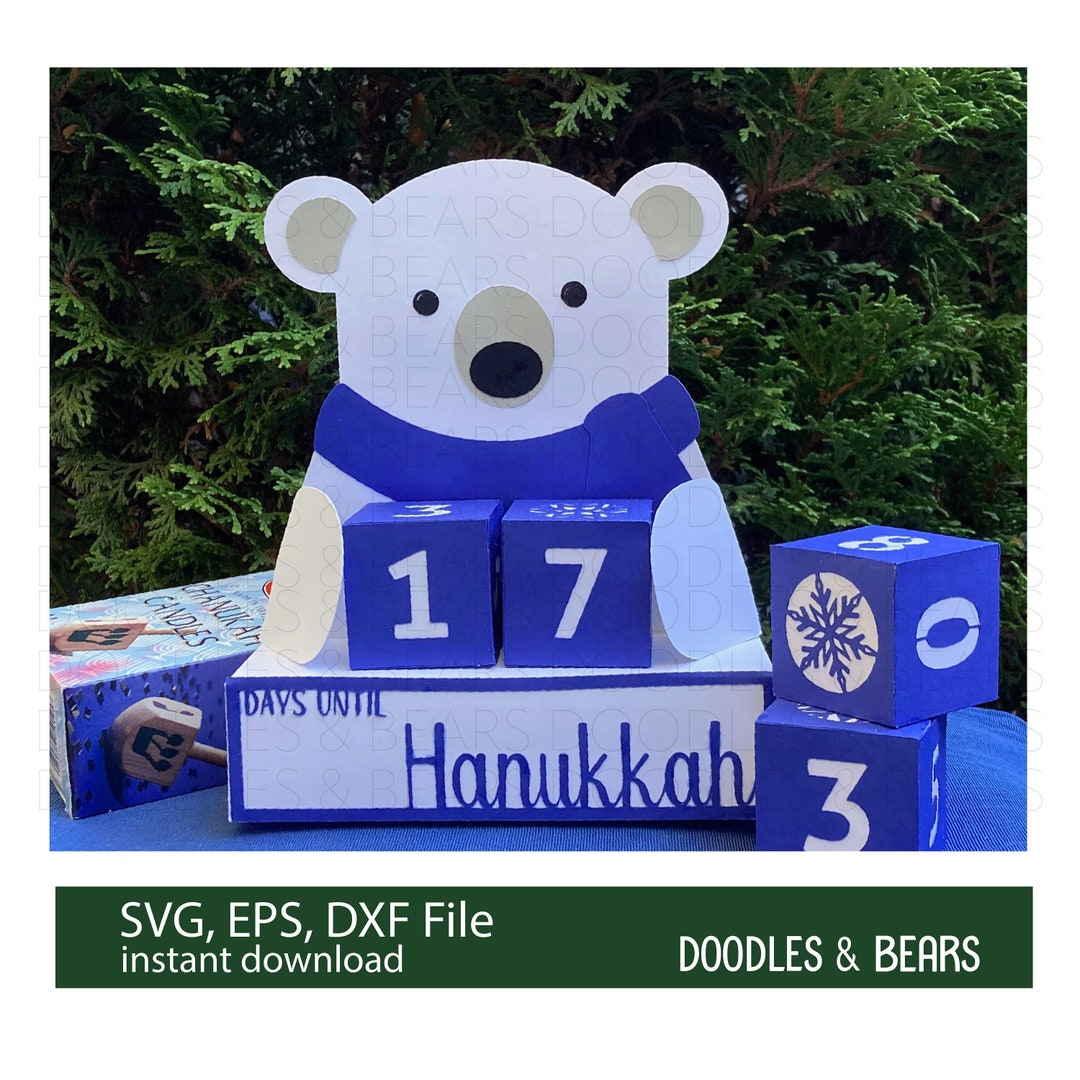 Polar Bear Hanukkah Countdown SVG File, Countdown to Hanukkah Blocks ...