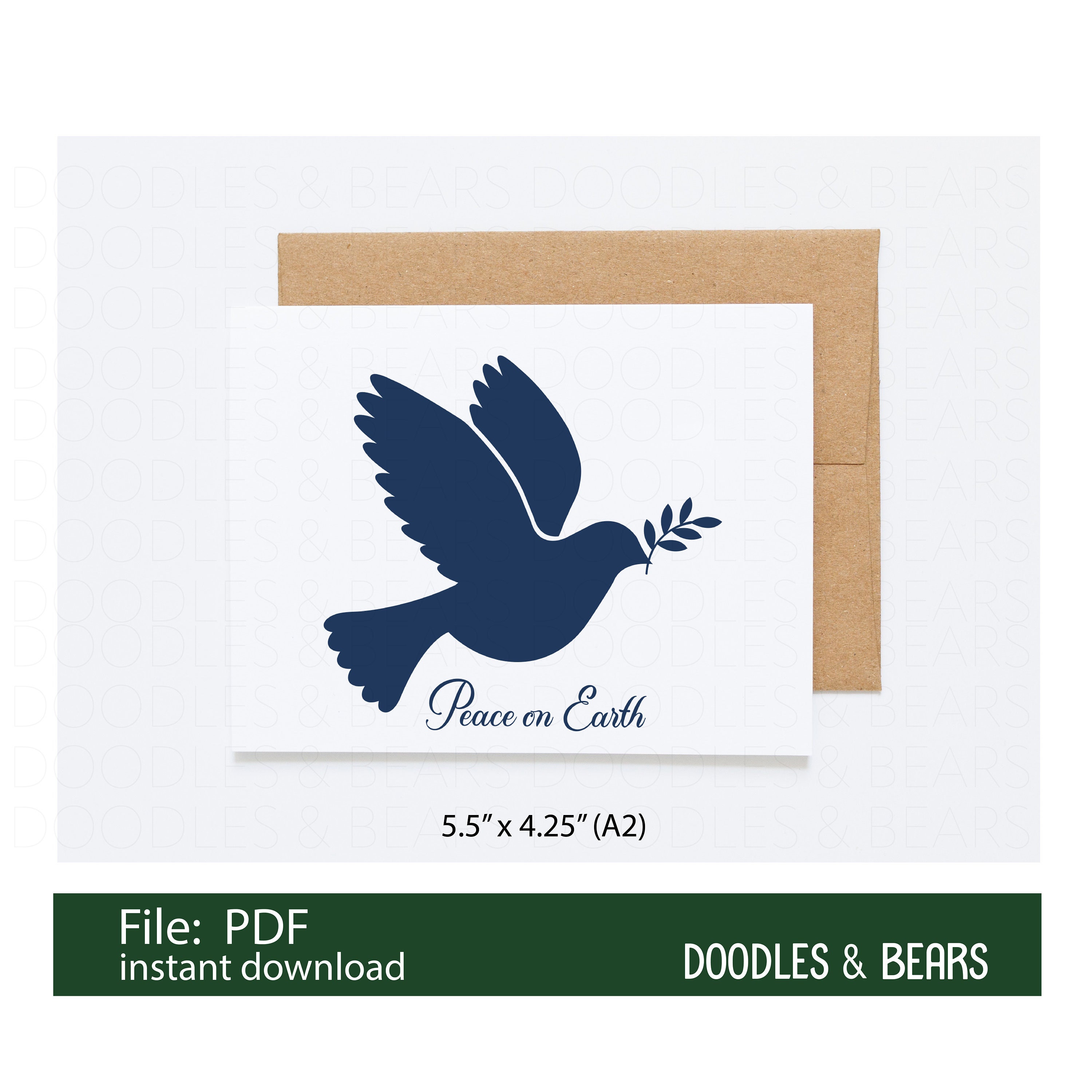 Peace Dove Peace on Earth Card PDF Digital File, Christmas Card or New ...