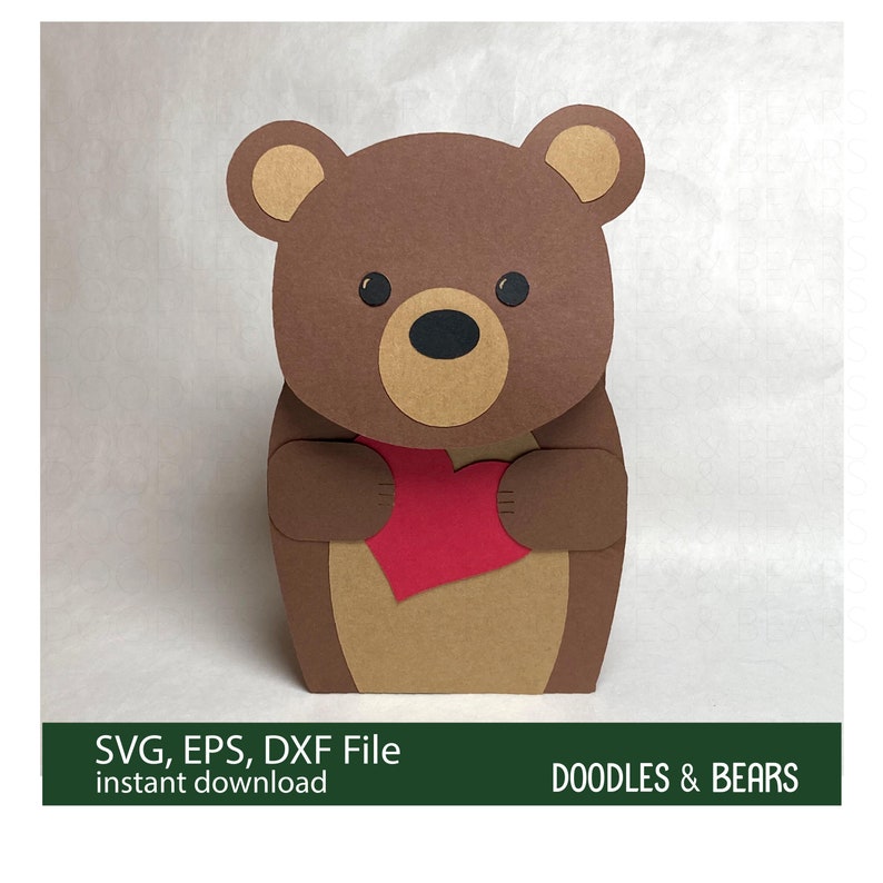 Valentine Bear Treat Box SVG Template, Teddy Bear Favor Box (digital ...