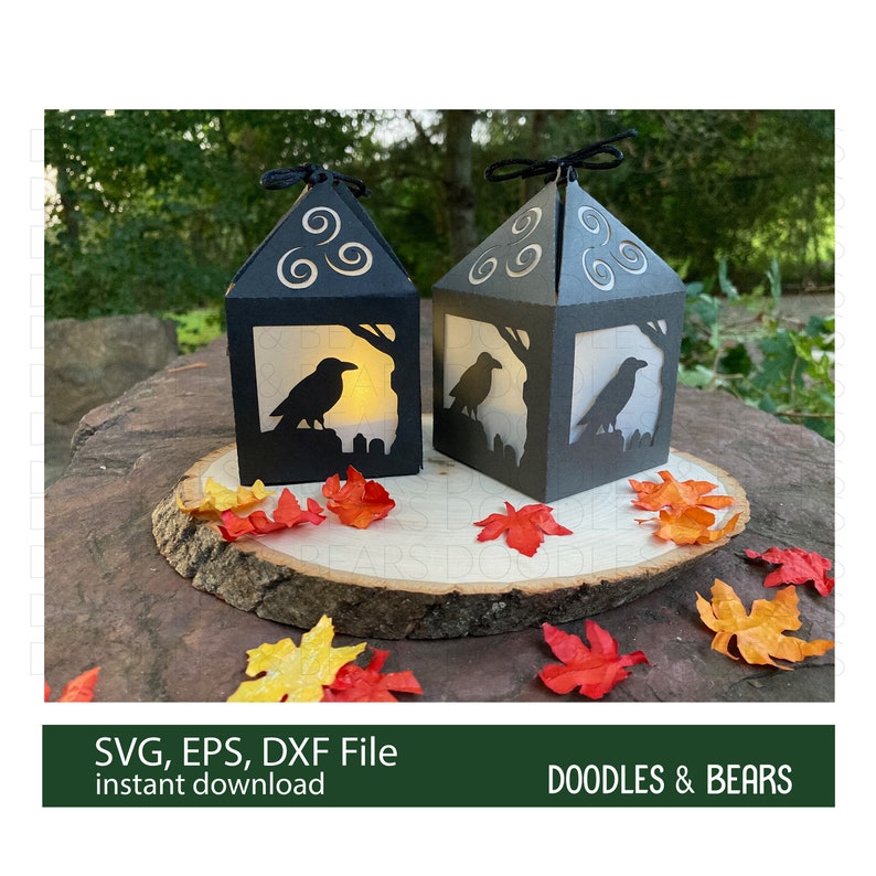 Raven in Graveyard Halloween Lantern SVG File, Digital File for Cricut ...