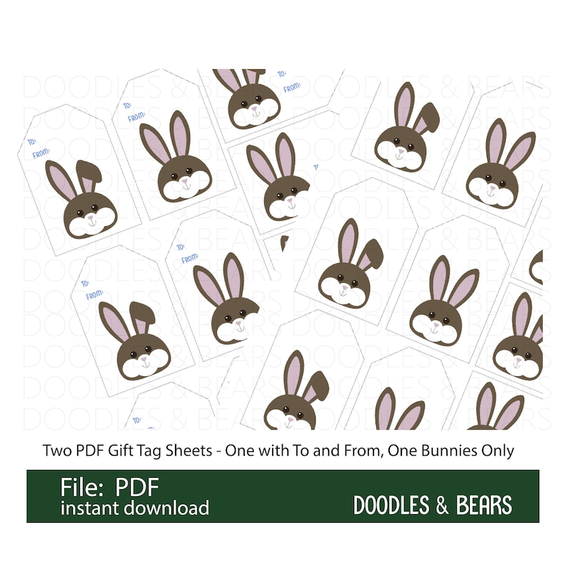 Cute Bunny Easter Gift Tags PDF Digital File, Easter Bunny Printable ...