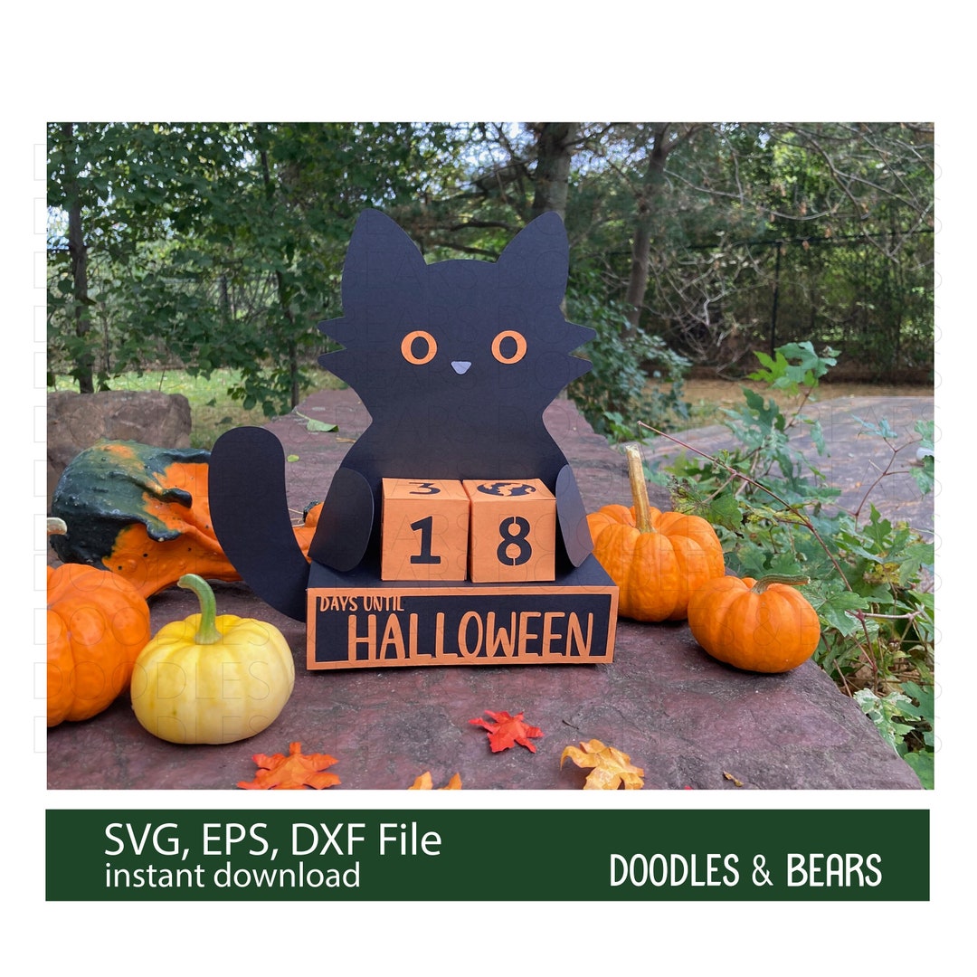 Black Cat Halloween Countdown SVG File, Black Cat With Number Blocks ...