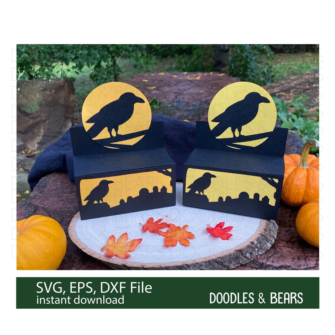 Raven Favor Treat Box SVG File, Halloween Treat Box, Digital File for ...
