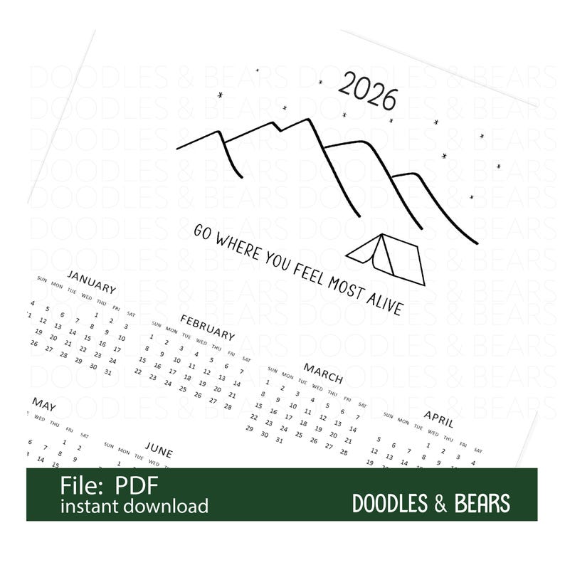 2026 Year at A Glance Calendar Go Where You Feel Most Alive PDF ...