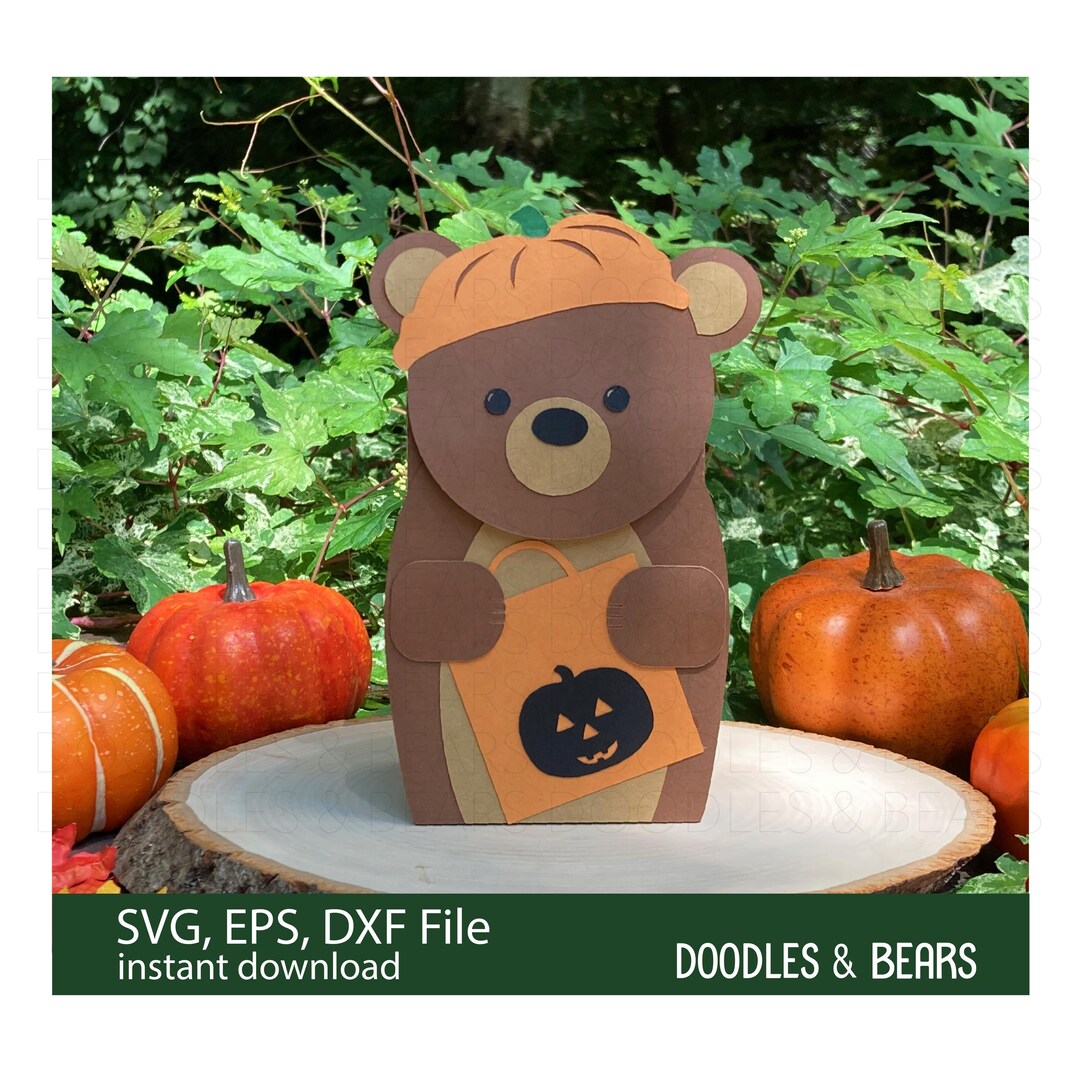 Halloween Treat Box SVG, Pumpkin Bear Treat Box, Halloween Gift Box ...