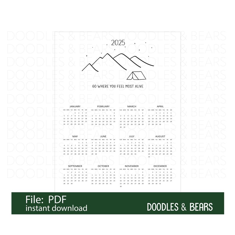 Go Where You Feel Most Alive 2025 Calendar PDF, Printable Digital File ...