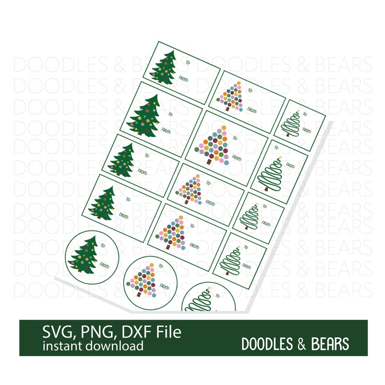 Christmas Tree Gift Tag Stickers, SVG PNG DXF Files - Etsy