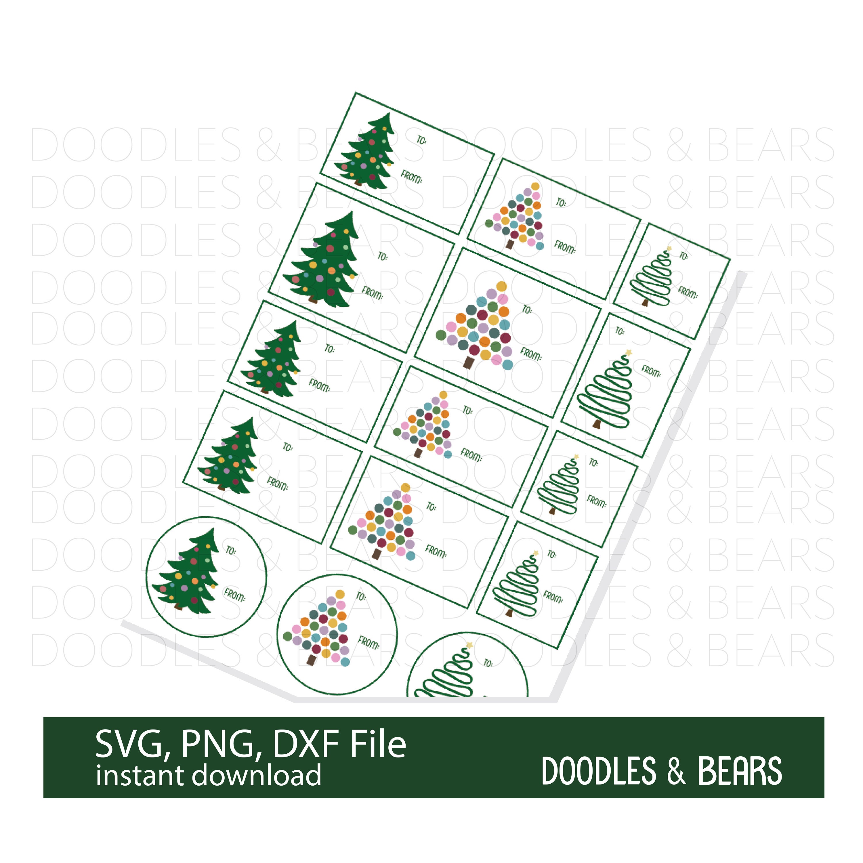 Cute Festive Tree Gift Tag Stickers SVG, PNG, DXF Files, Cute Christmas ...