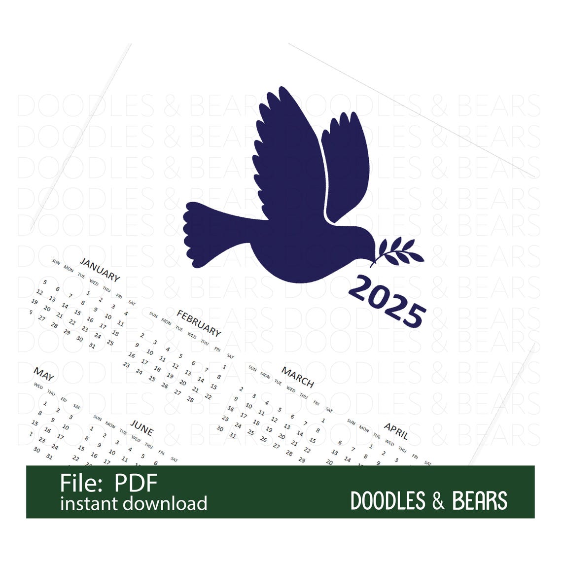 Peace Dove 2025 Calendar PDF, Printable Digital File, Peace Dove Design ...