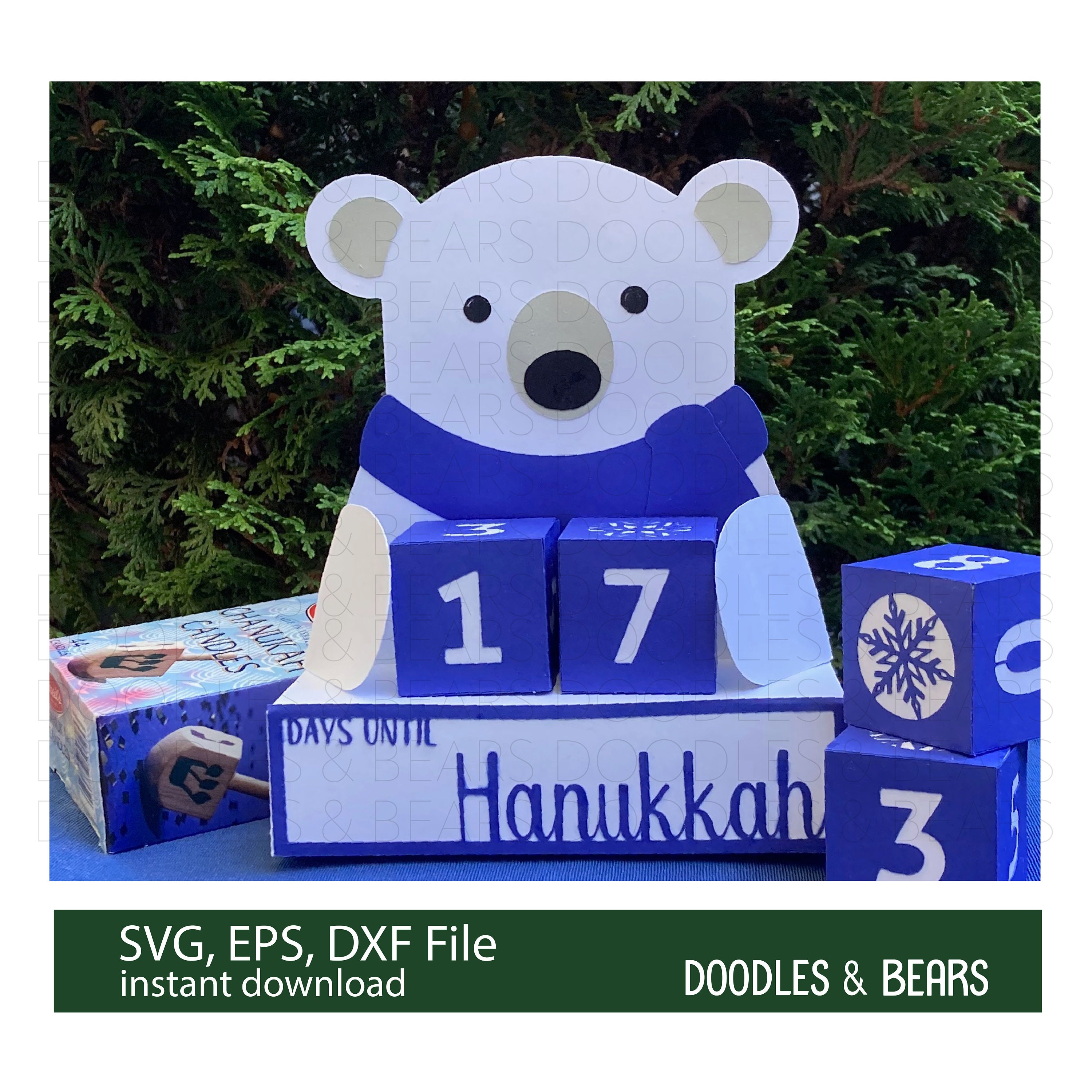Polar Bear Hanukkah Countdown SVG File, Countdown to Hanukkah Blocks ...